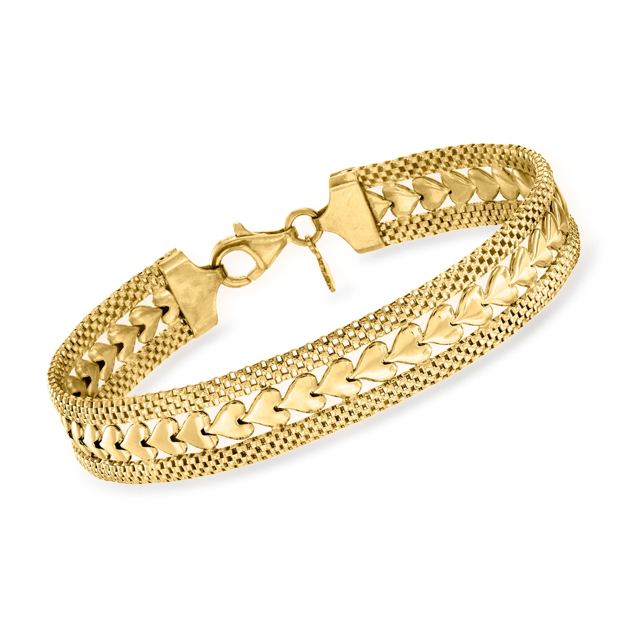 Ross-Simons Italian 18kt Gold Over Sterling Silver Heart Bracelet ...