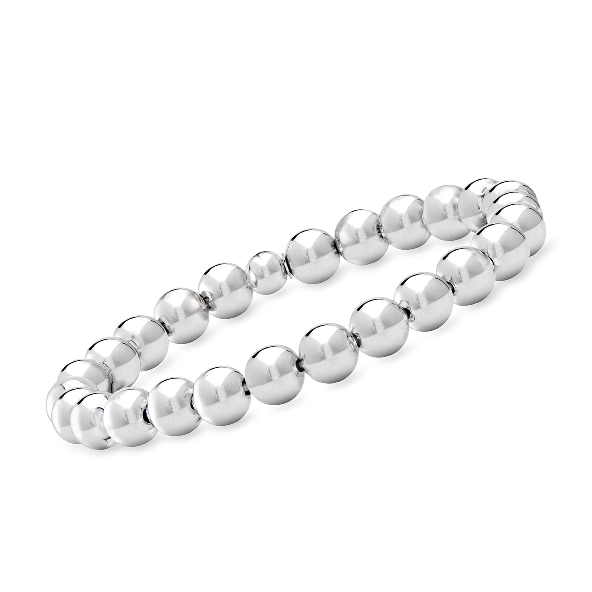 Ross-Simons Italian 8mm Sterling Silver Bead Stretch Bracelet, Women's ...