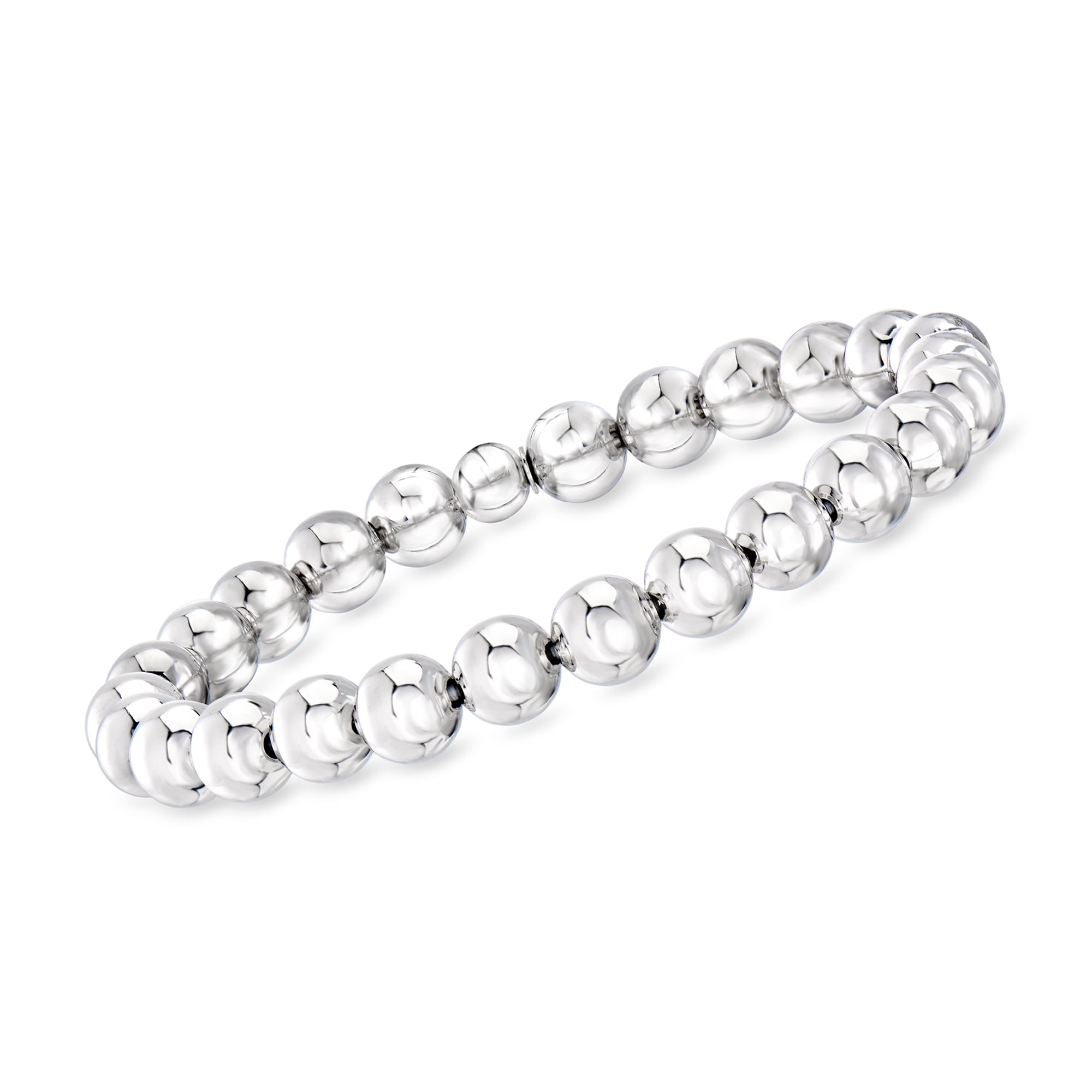 Ross-Simons Italian 8mm Sterling Silver Bead Stretch Bracelet, Women's ...