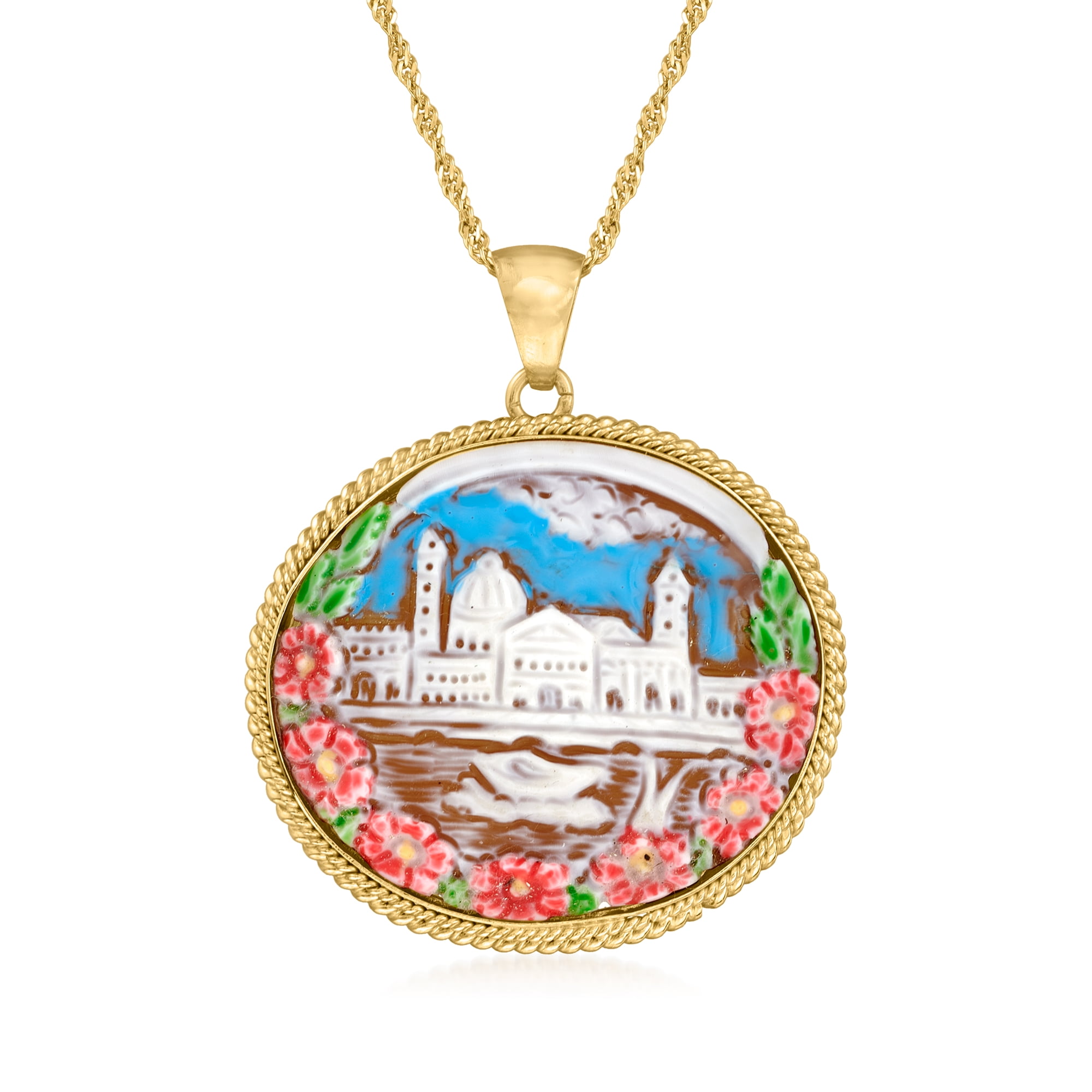 Ross-Simons Italian Brown Shell Cameo San Marco Square Pendant Necklace ...