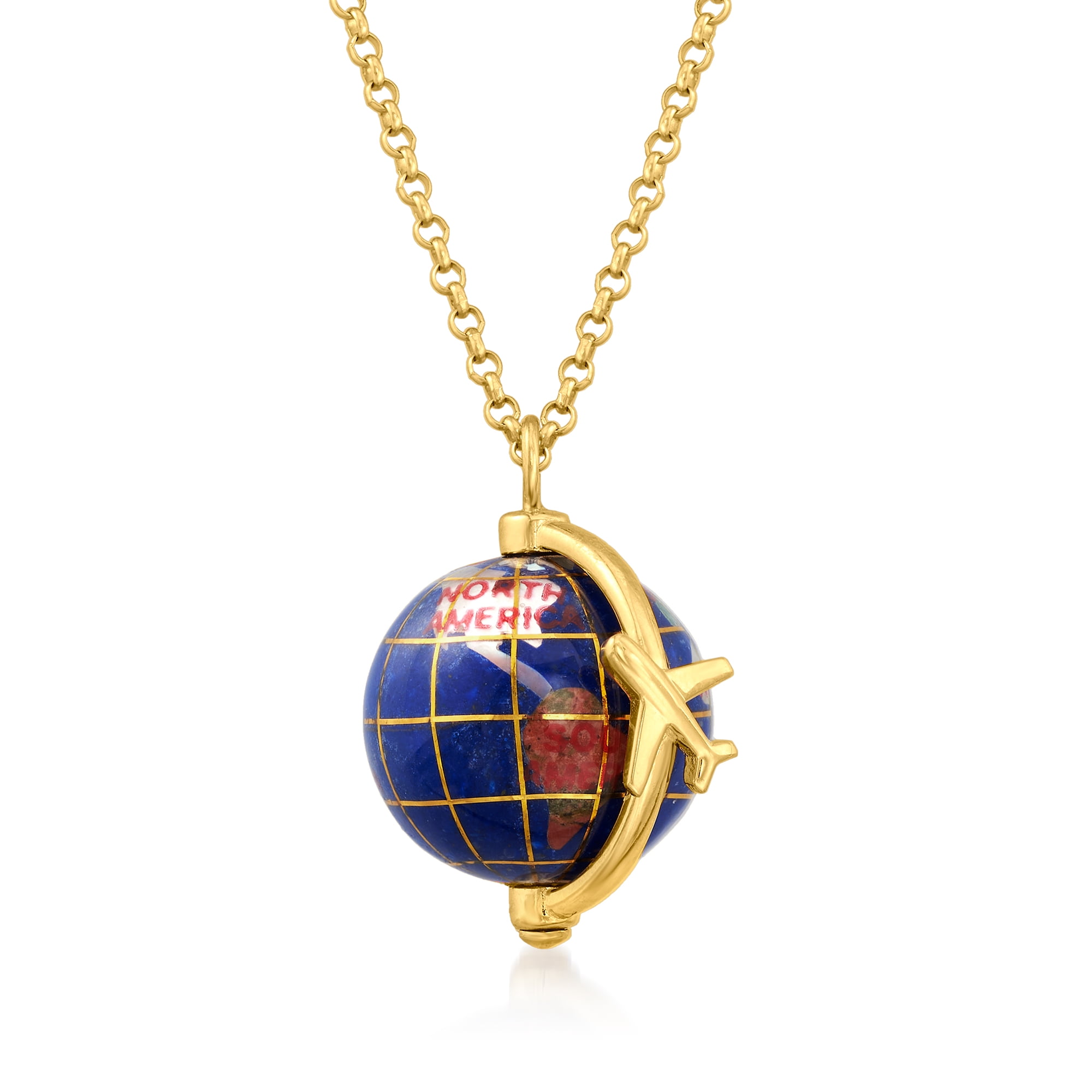 Ross-Simons Italian Multi-Gemstone World Travel Globe Necklace in 18kt ...