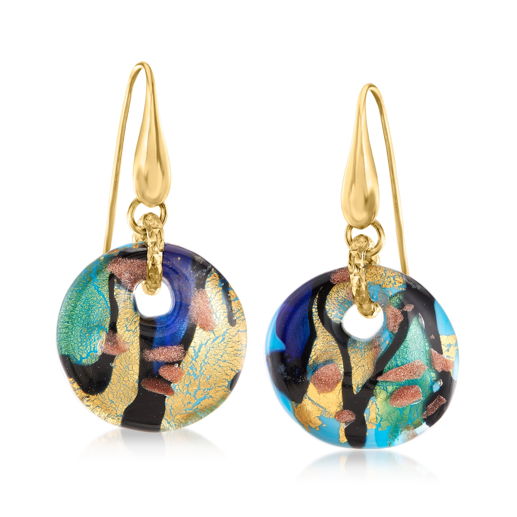 Ross-Simons Italian Multicolored Murano Glass Drop Earrings in 18kt ...