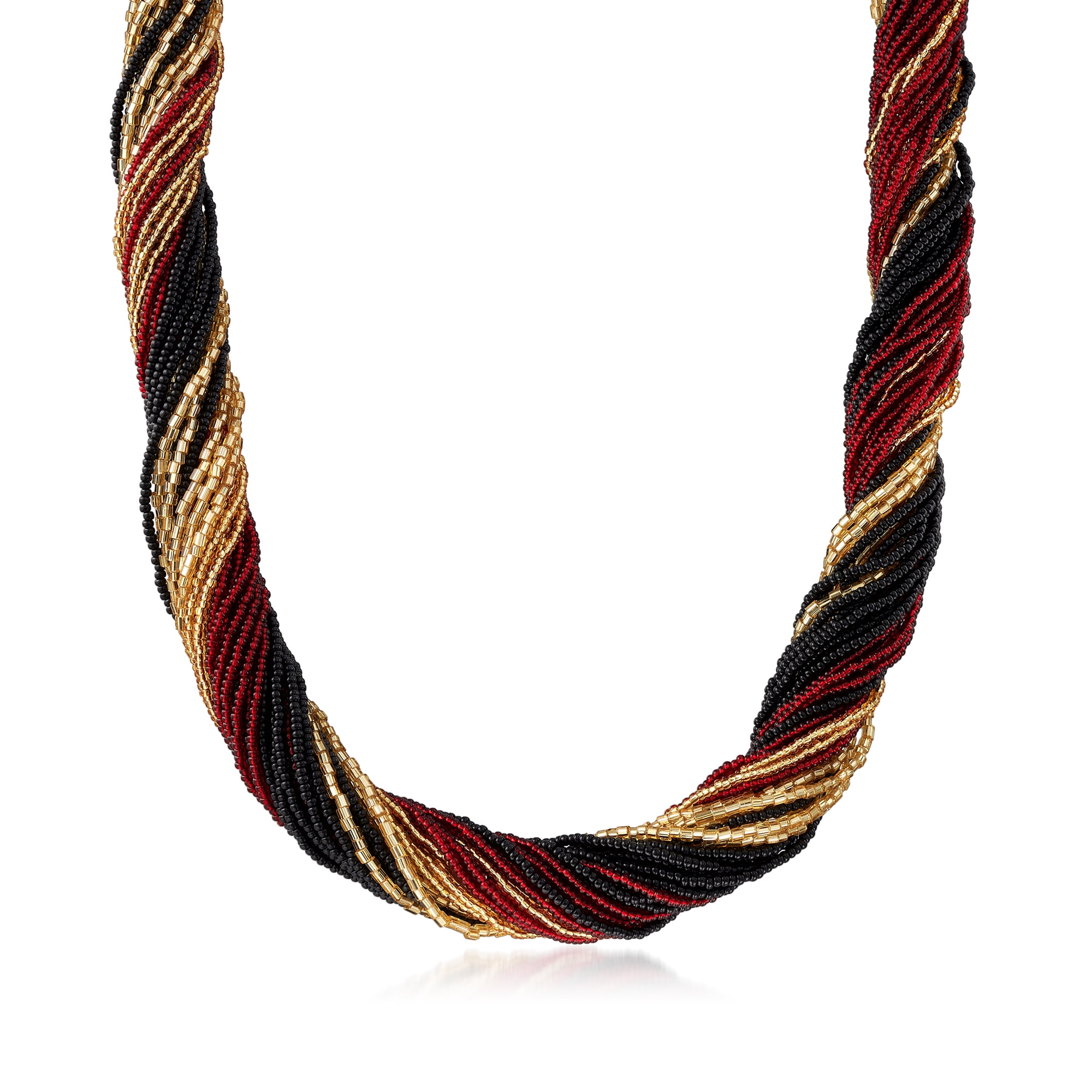Ross-Simons Italian Red, Black and Gold Murano Glass Bead Torsade ...