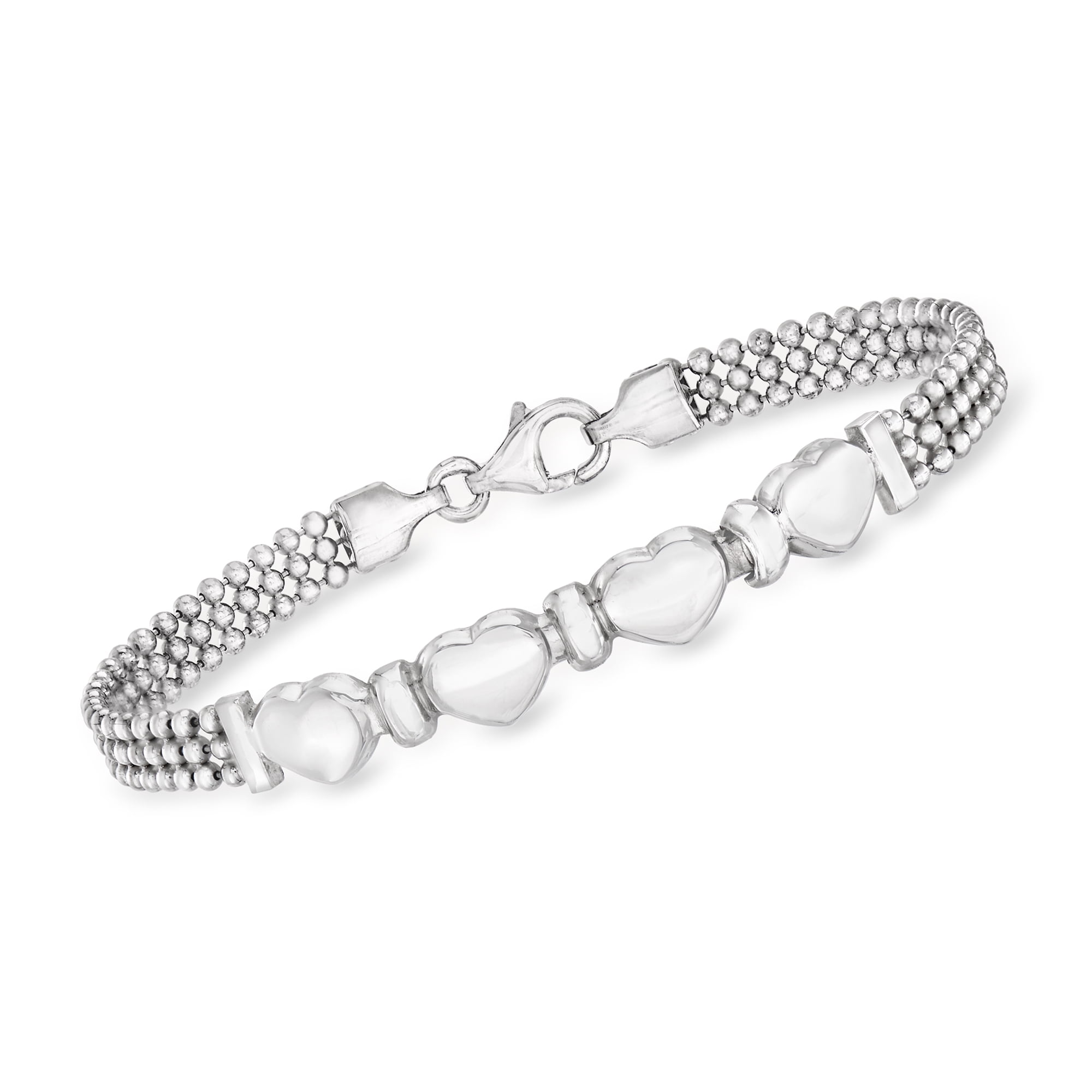 Ross-Simons Italian Sterling Silver Beaded Bracelet With Hearts, Women ...