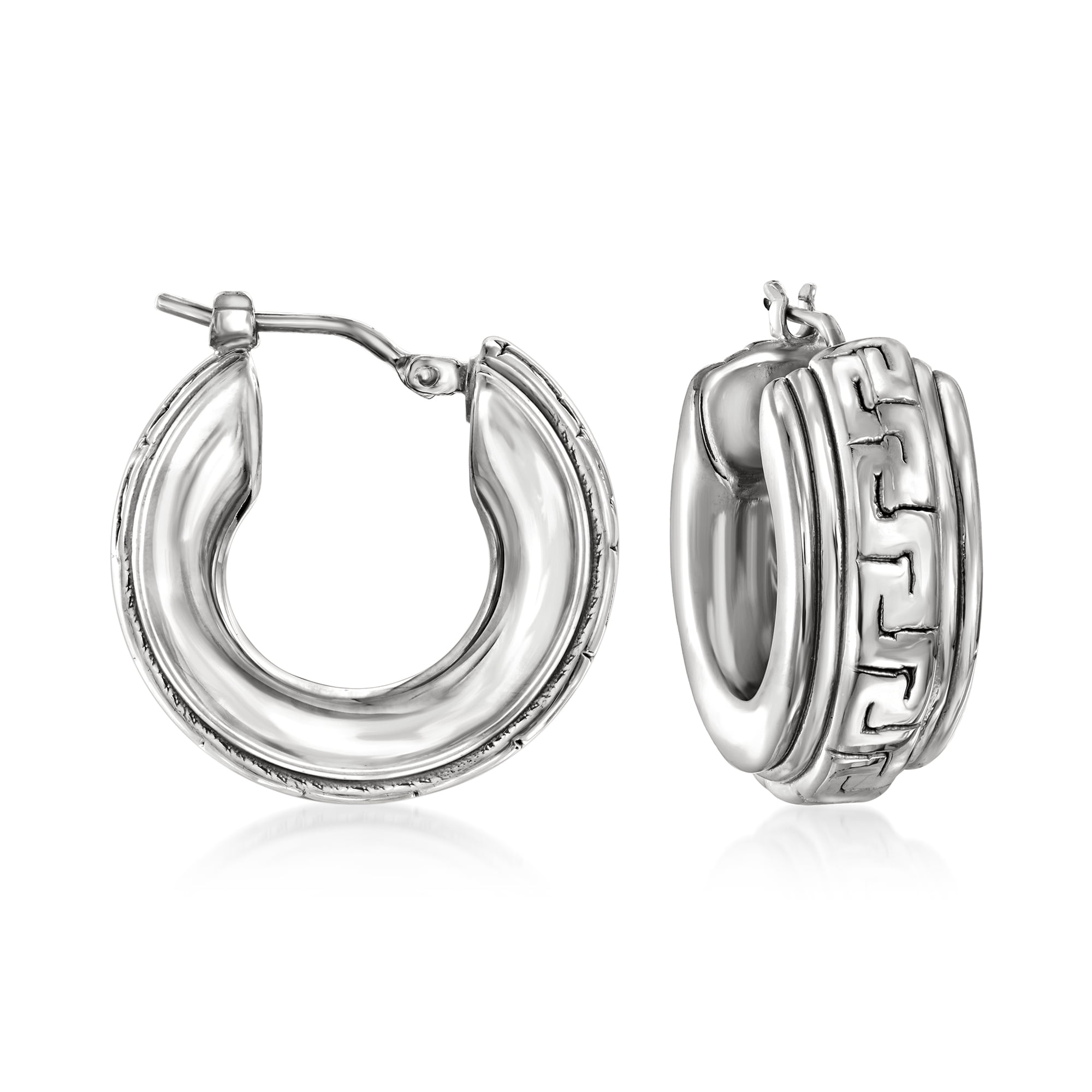 Ross-Simons Italian Sterling Silver Greek Key Hoop Earrings, Women's ...