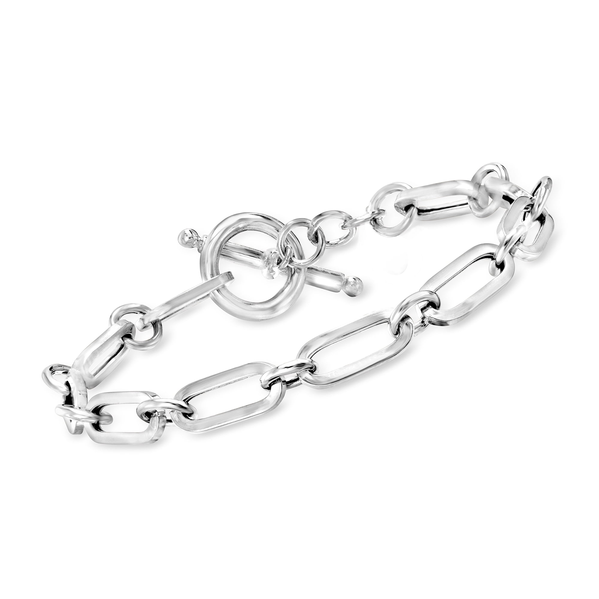 Ross-Simons Italian Sterling Silver Paper Clip Link Toggle Bracelet ...