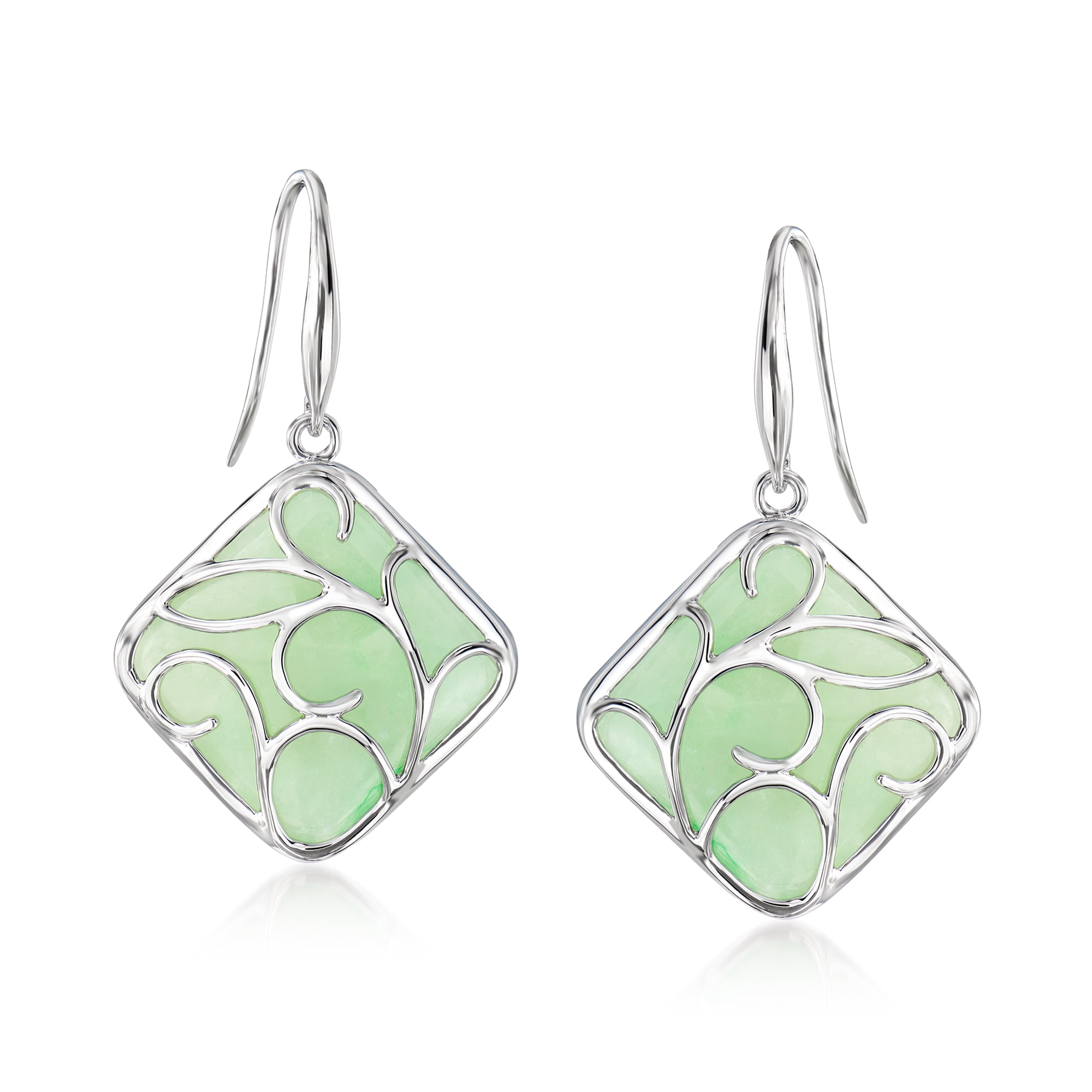 Ross-Simons Jade Drop Earrings in Sterling Silver, Women's, Adult ...