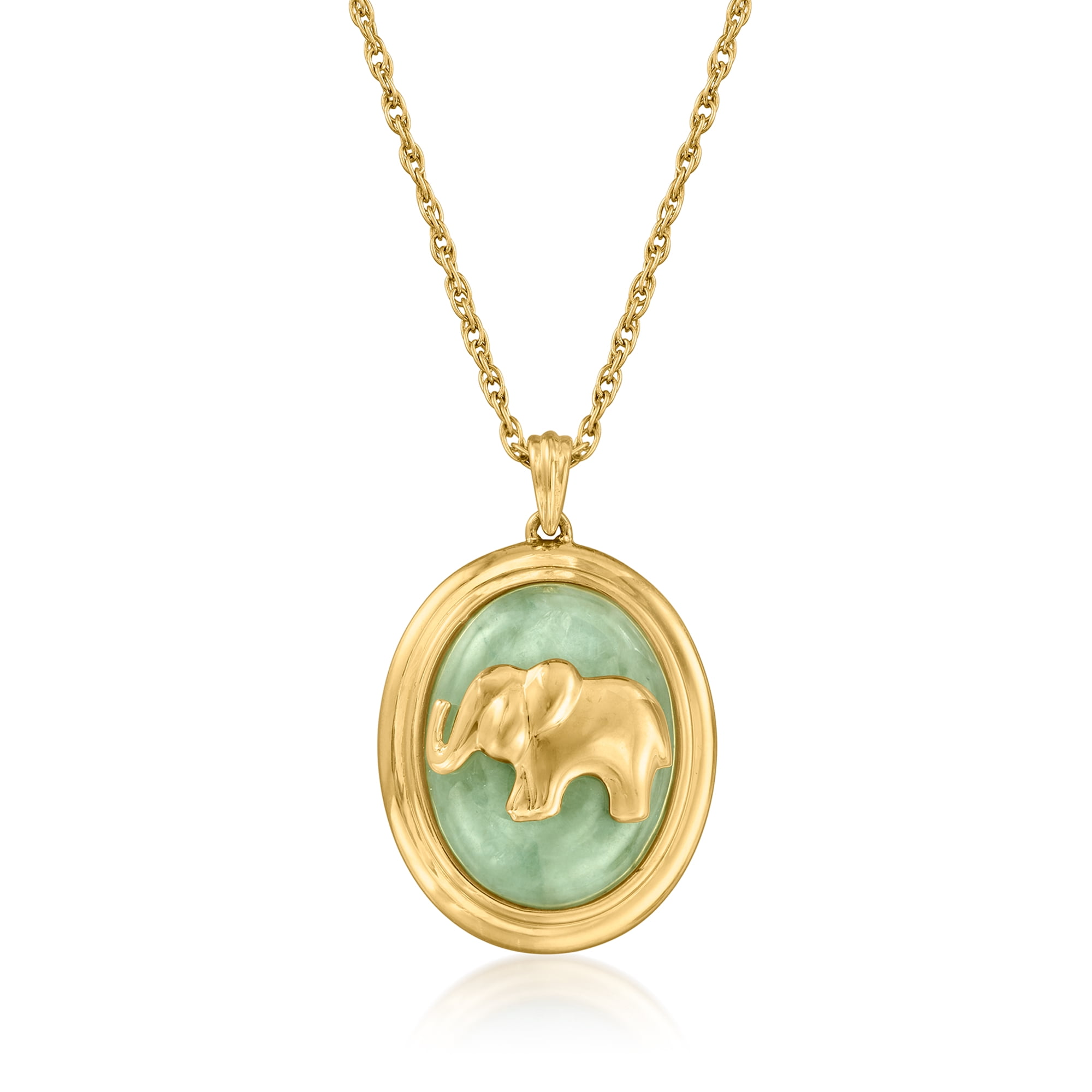 Ross-Simons Jade Elephant Pendant Necklace in 18kt Gold Over Sterling ...