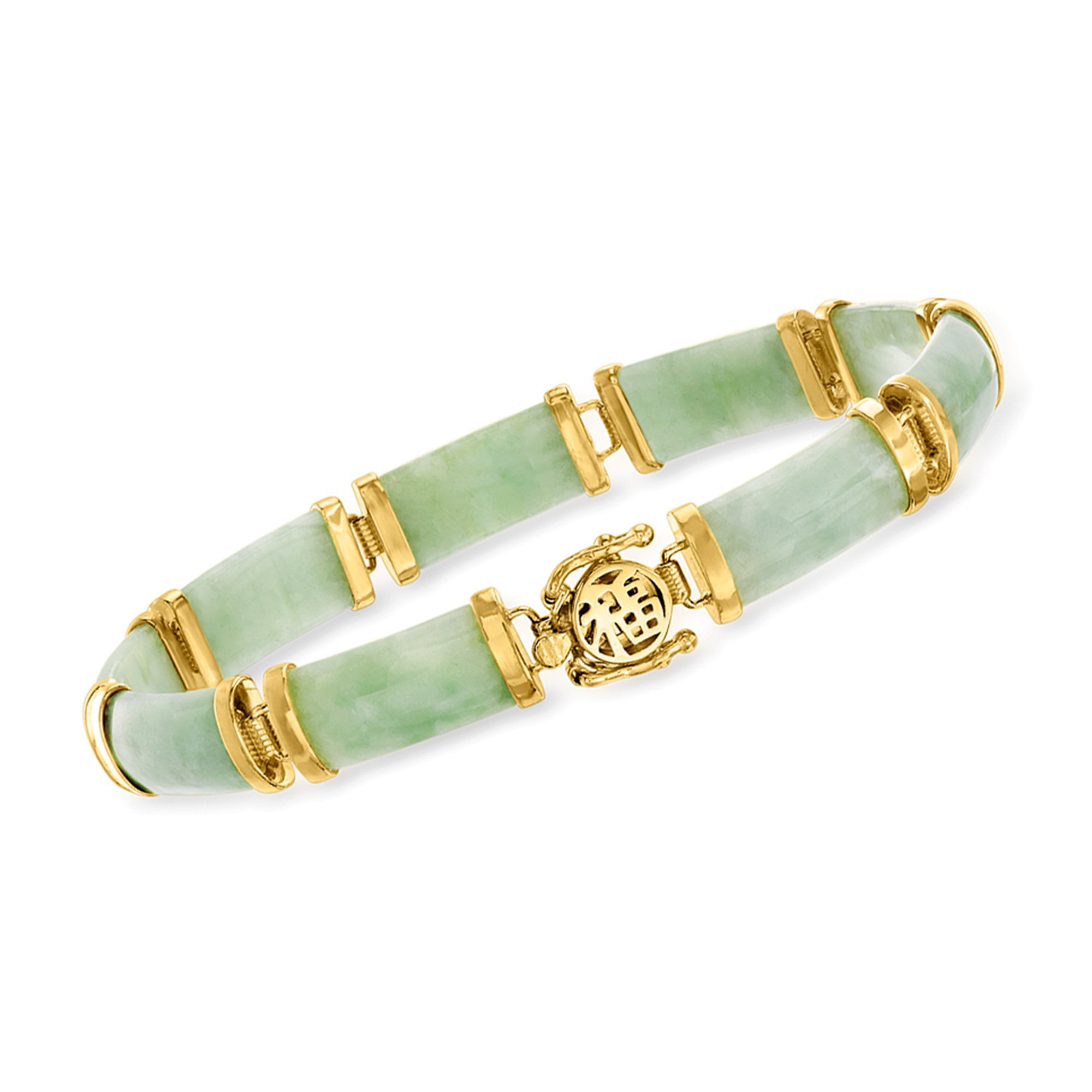 Ross-Simons Jade "Good Fortune" Bracelet in 18kt Gold Over Sterling ...