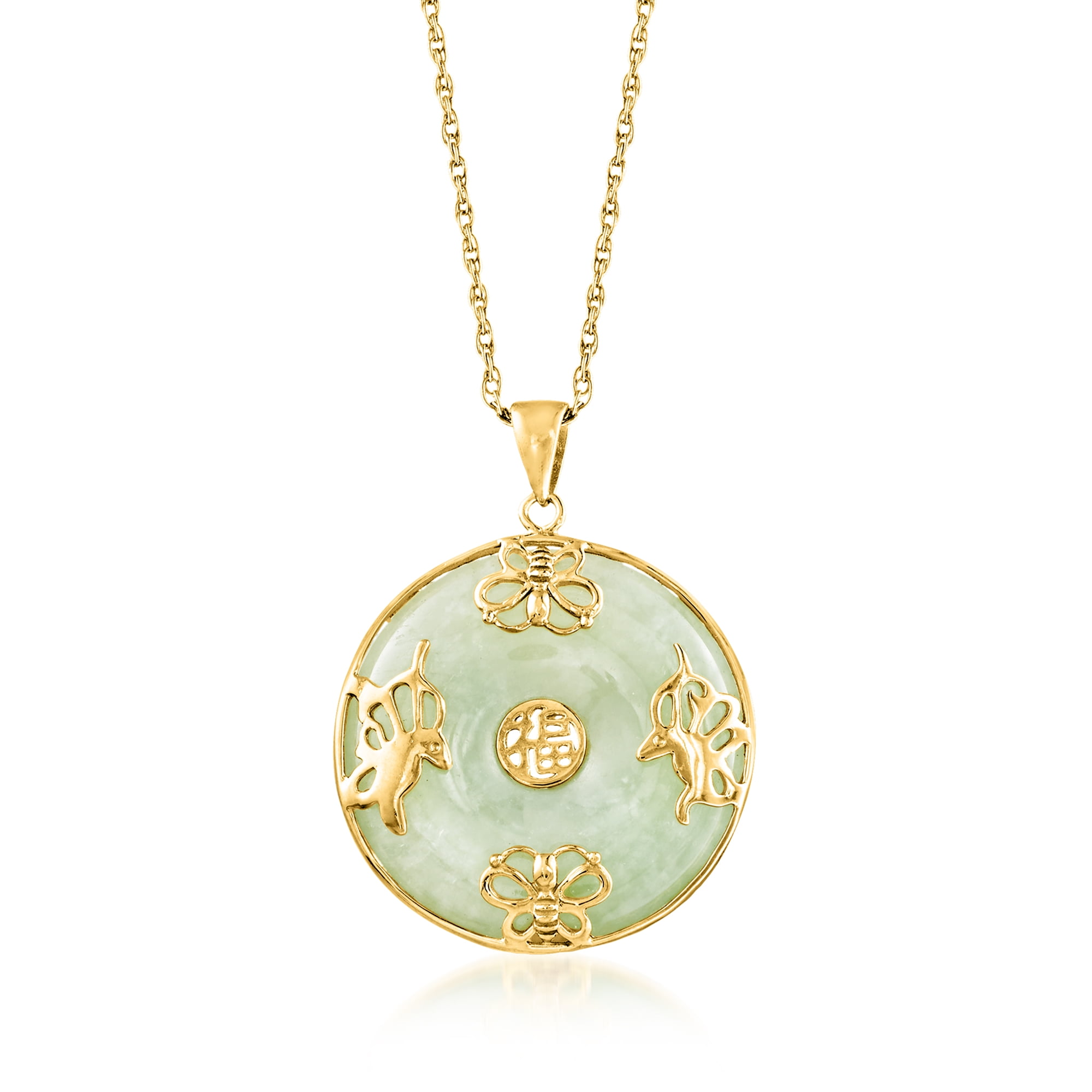 Ross-Simons Jade "Good Fortune" Butterfly Pendant Necklace in 18kt Gold ...
