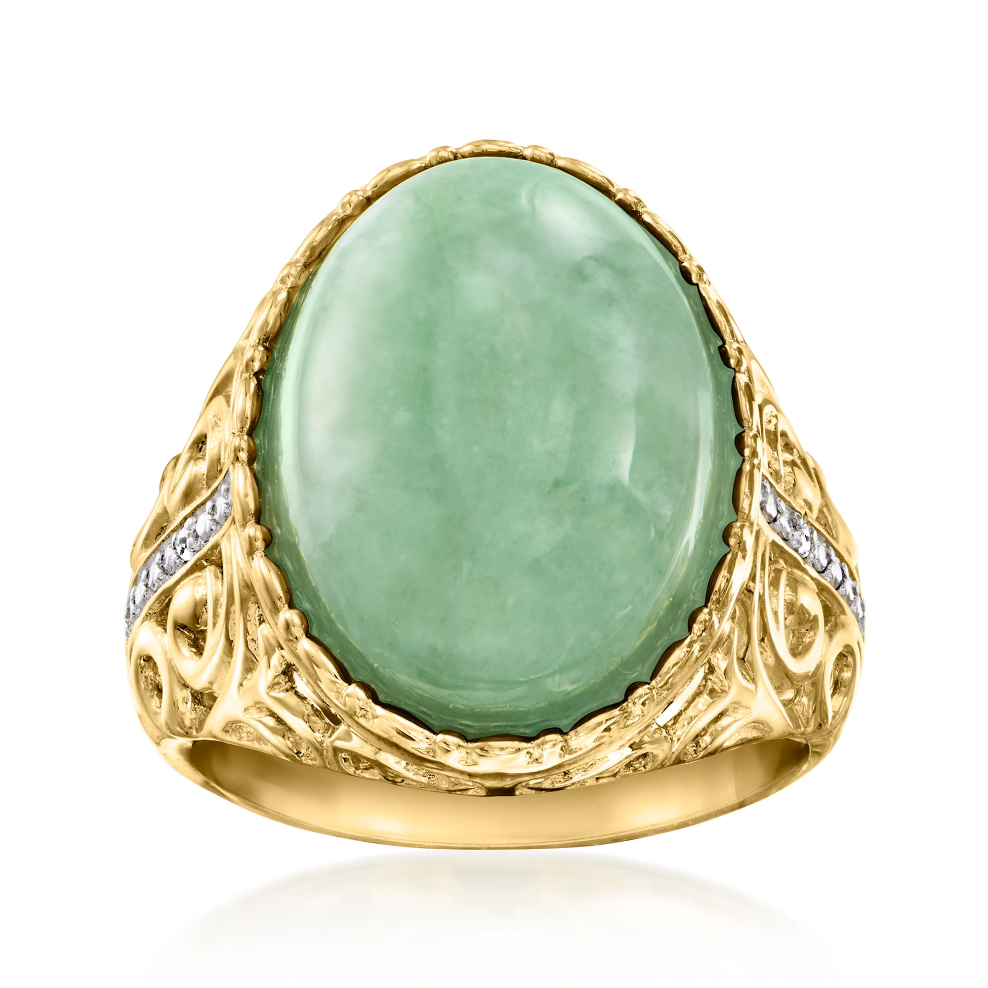 Ross-Simons Jade Ring With Diamonds in 18kt Gold Over Sterling, Women's ...