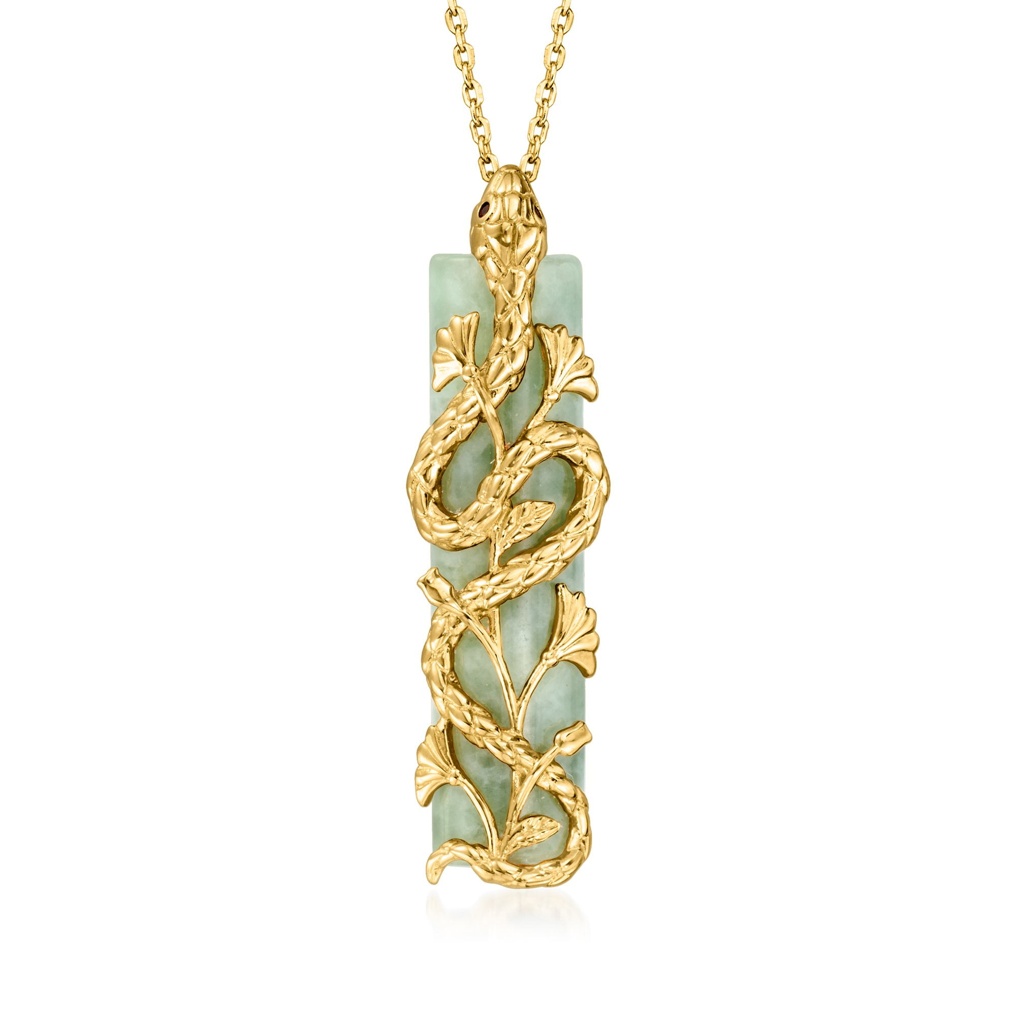 Ross-Simons Jade Snake Pendant Necklace With Sapphires in 18kt Gold ...