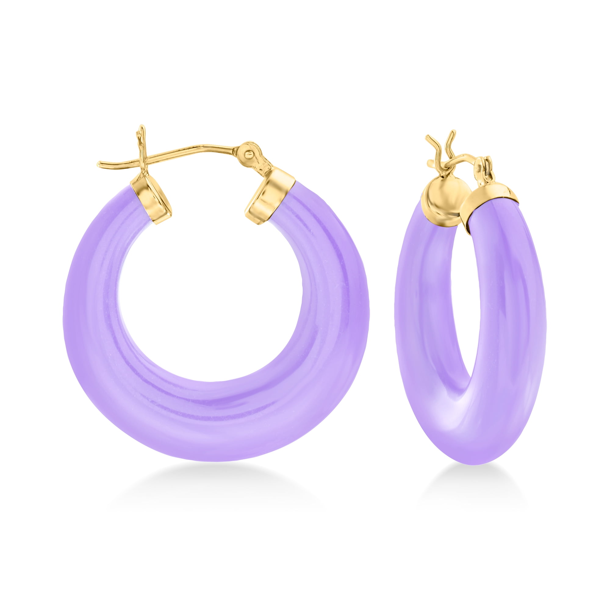 Ross-Simons Lavender Jade Hoop Earrings With 14kt Yellow Gold, Women's ...