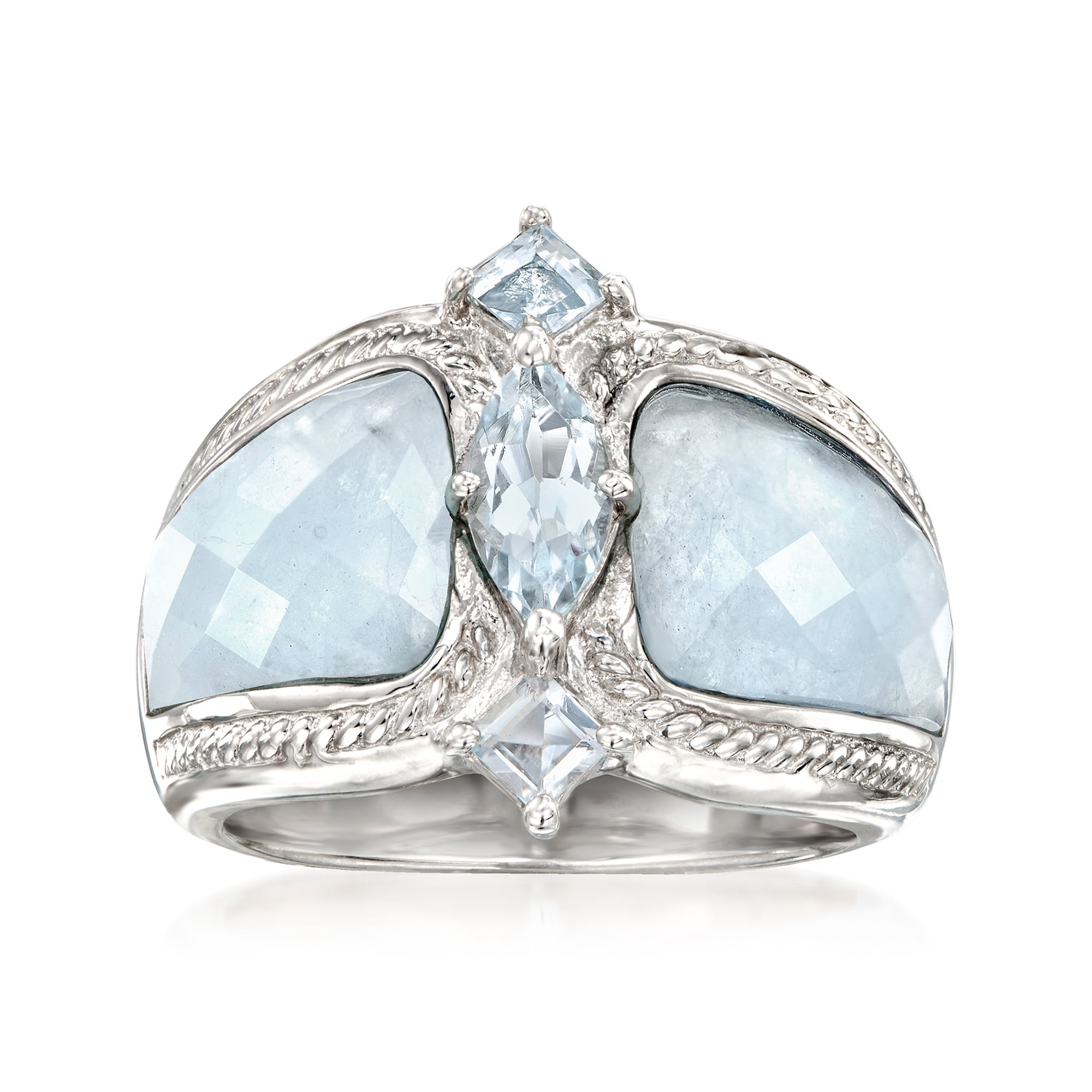 Ross-Simons Milky Aquamarine and .85 ct. t.w. Blue Aquamarine Ring in ...