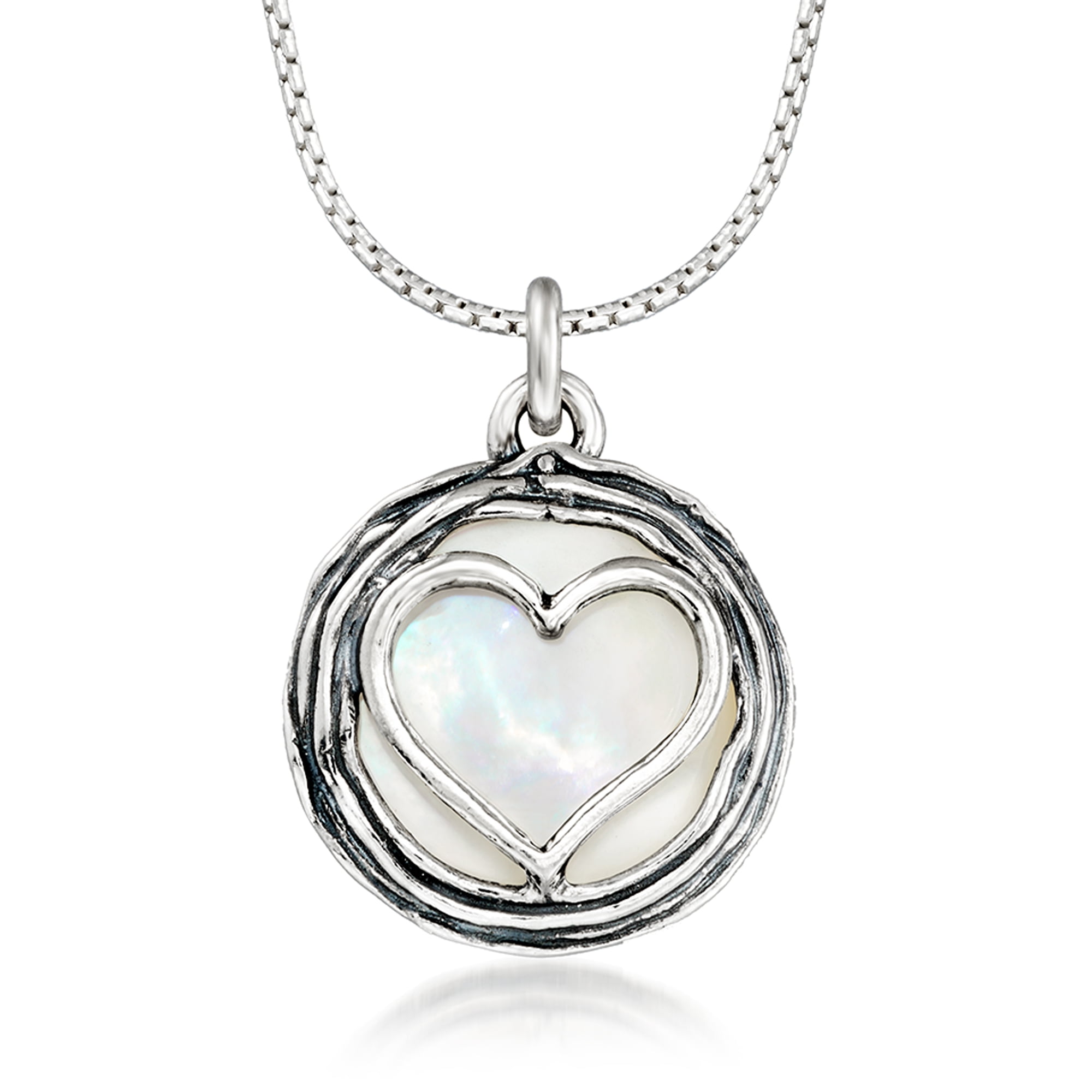 Ross-Simons Mother-Of-Pearl Heart Overlay Necklace in Sterling Silver ...
