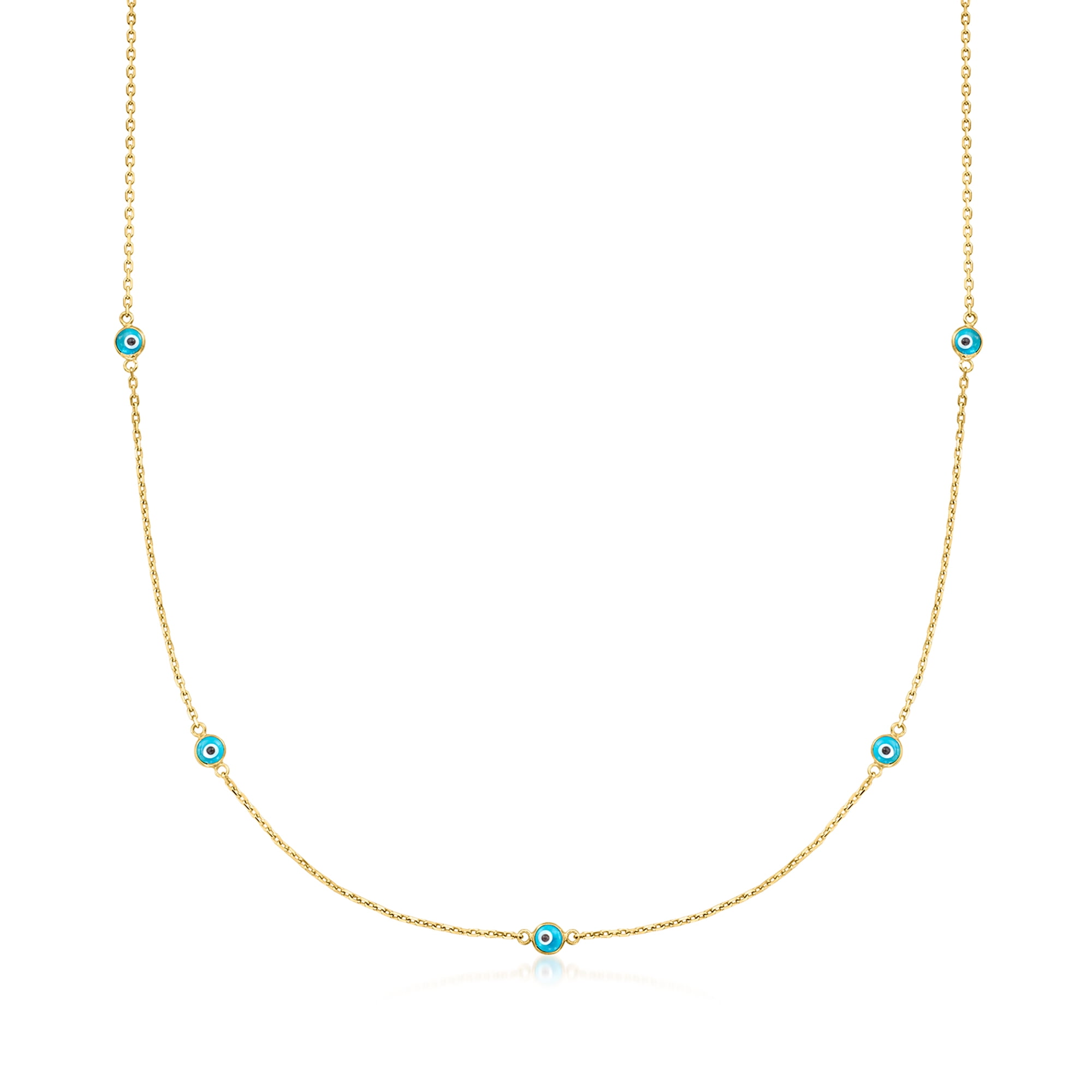 Ross-Simons Multicolored Glass Evil Eye Station Necklace in 18kt Gold Over Sterling, Women's ...