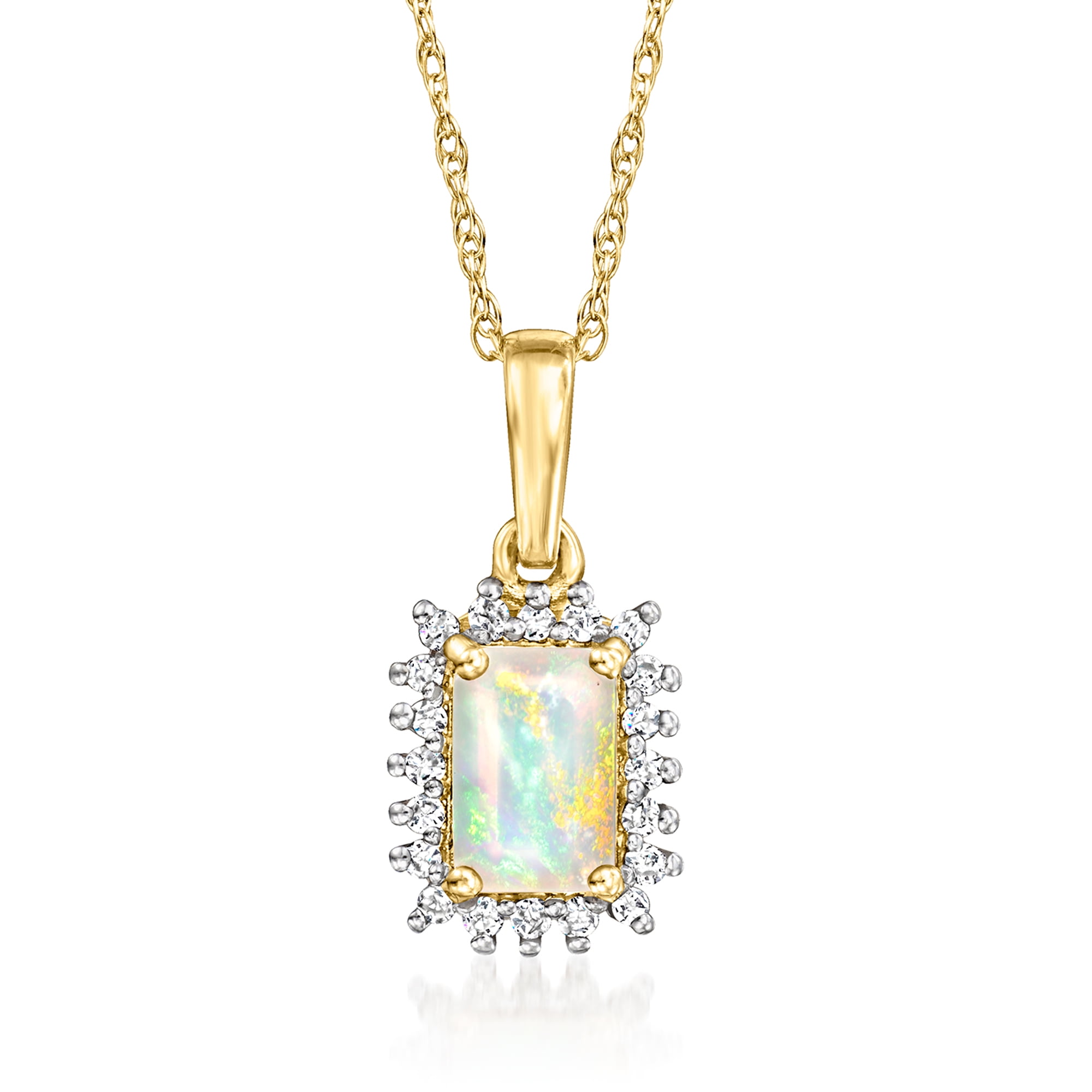 Ross-Simons Opal Pendant Necklace With .10 ct. t.w. Diamonds in 14kt ...