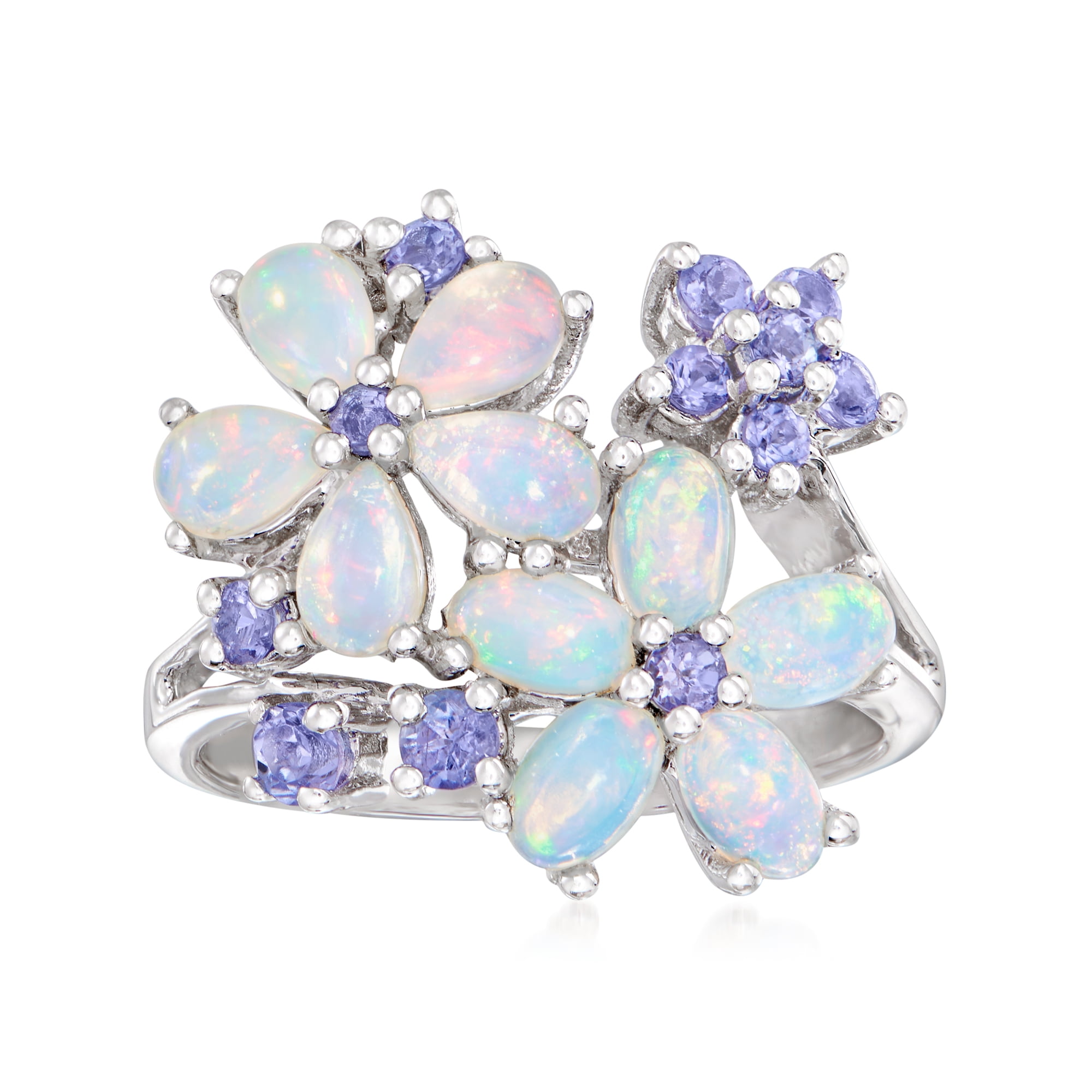 Ross-Simons Opal and .36 ct. t.w. Tanzanite Flower Ring in Sterling ...