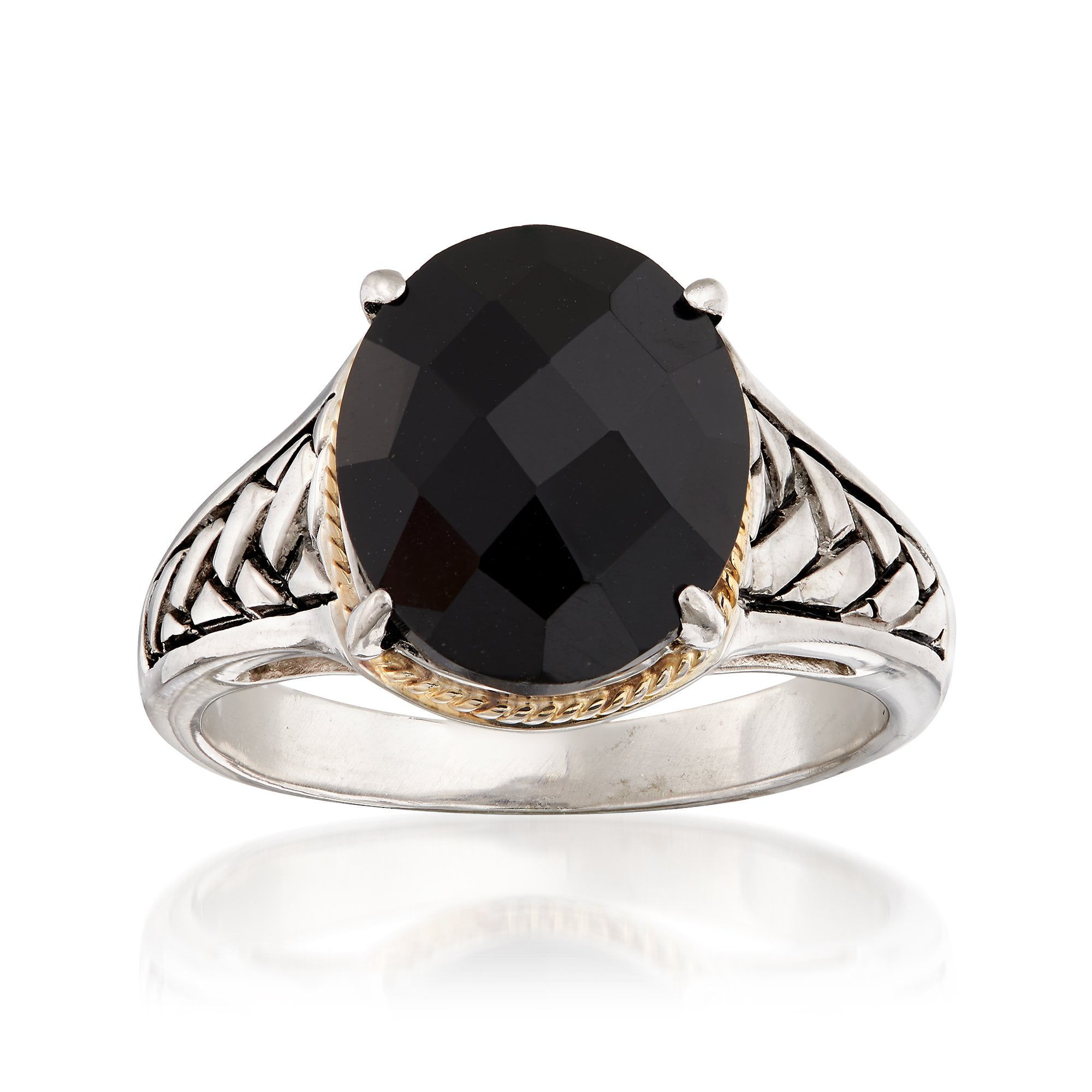 Ross-Simons Oval Black Onyx Braid Ring in Sterling Silver and 14kt ...