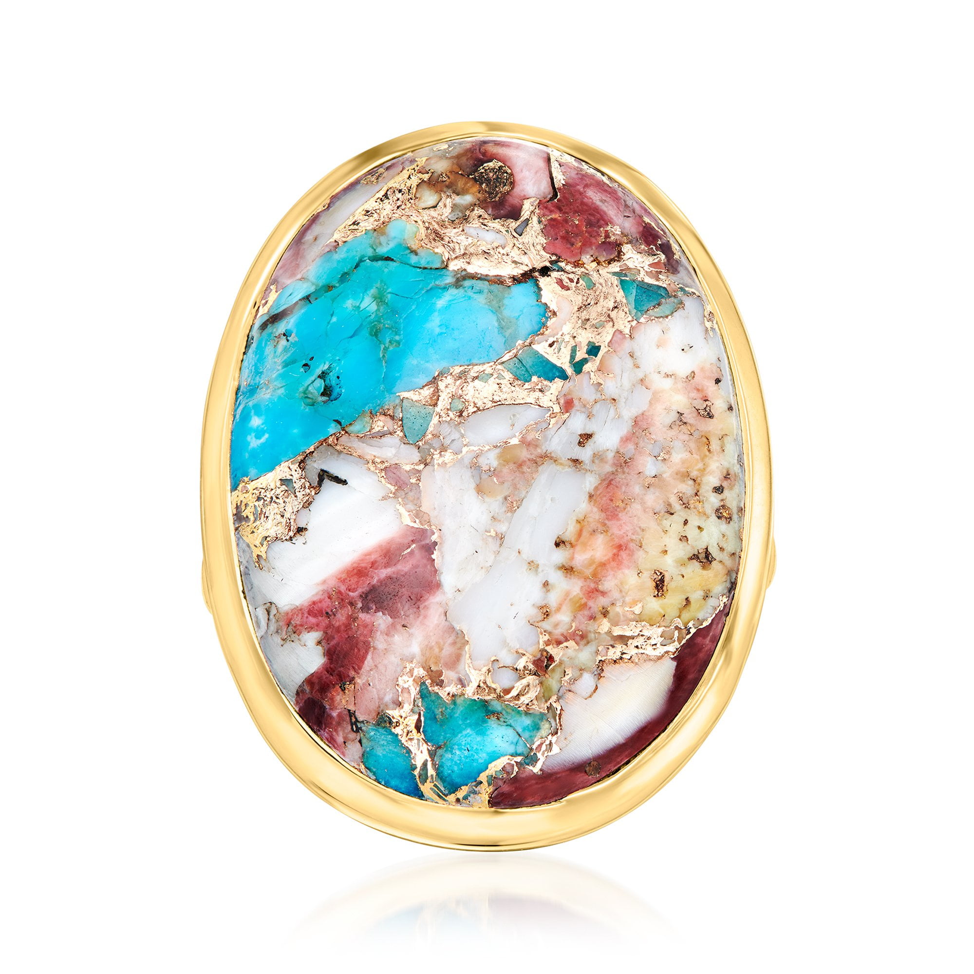 Ross-Simons Oval Kingman Turquoise Ring in 18kt Gold Over Sterling ...