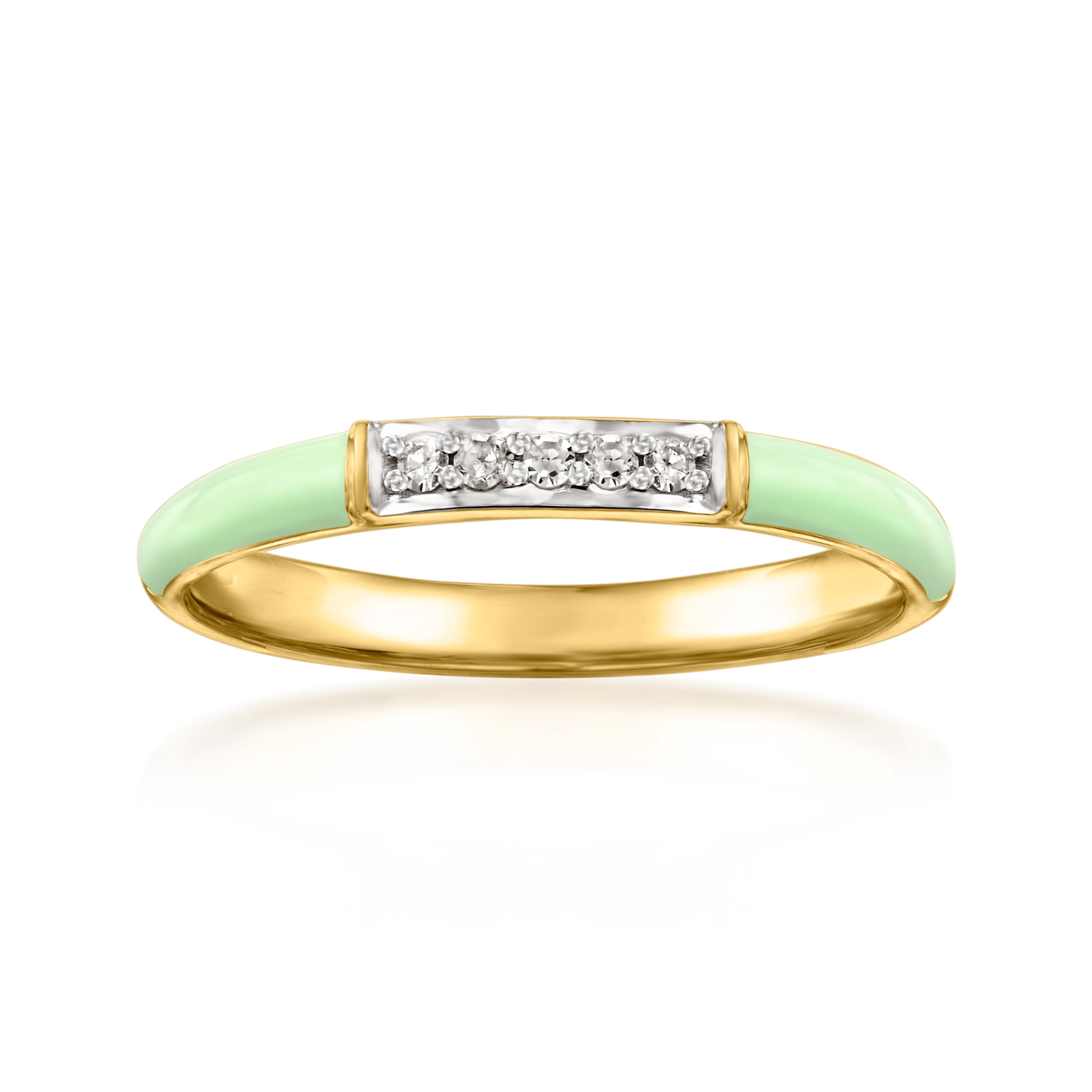 Ross-Simons Pastel Green Enamel Ring With Diamonds in 18kt Gold Over ...