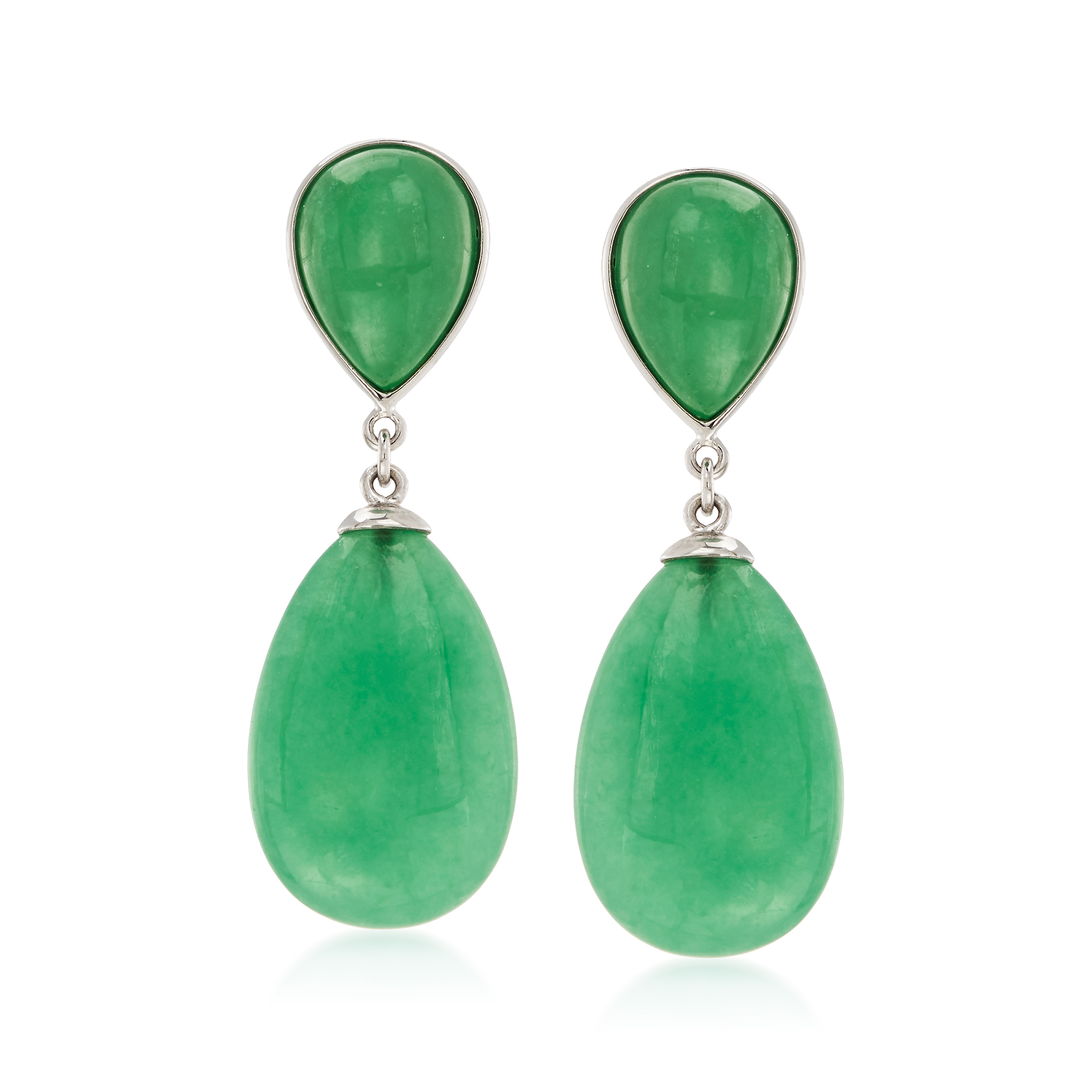 Ross-Simons Pear-Shaped Green Jade Drop Earrings in Sterling Silver ...