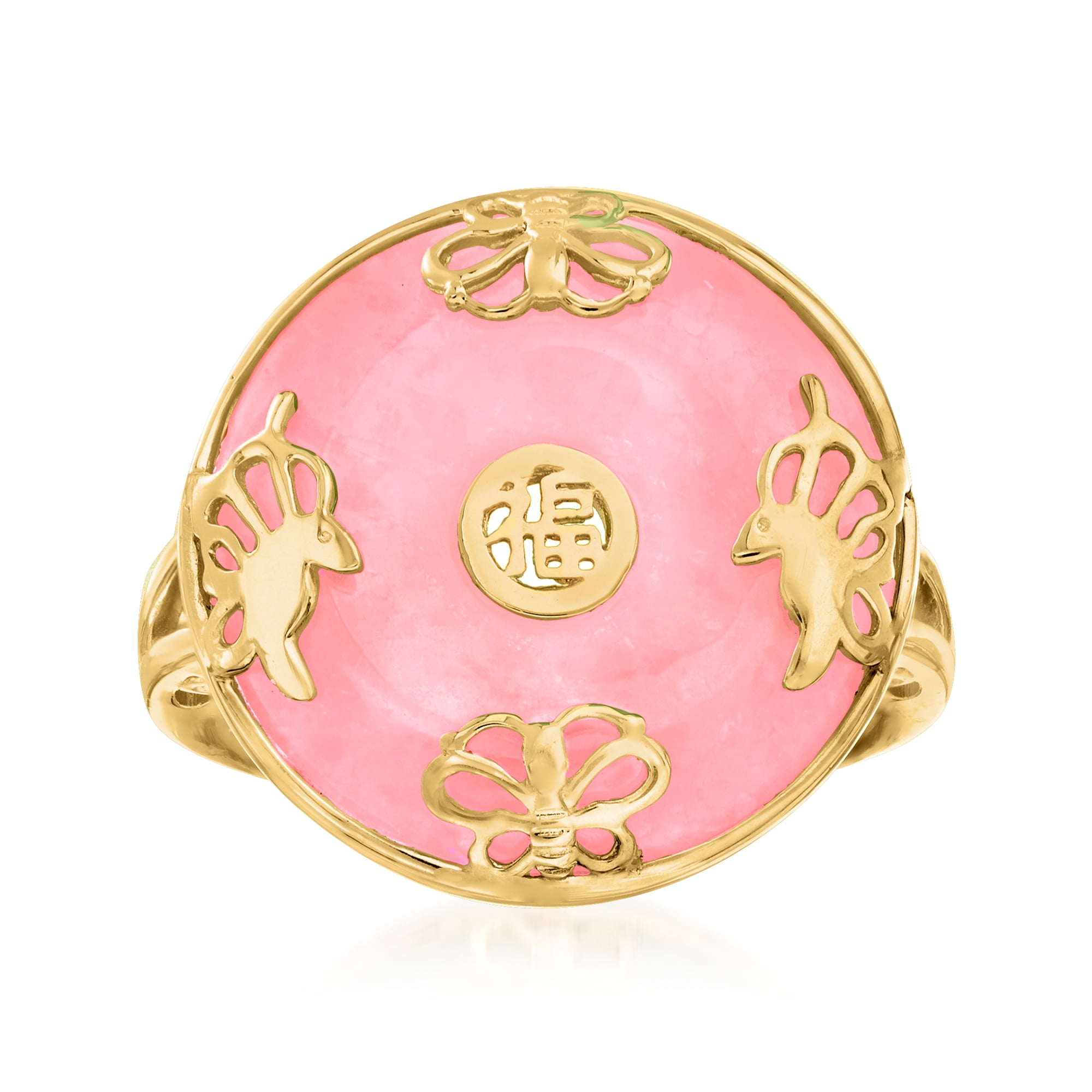 Ross-Simons Pink Jade "Good Fortune" Butterfly Ring in 18kt Gold Over ...