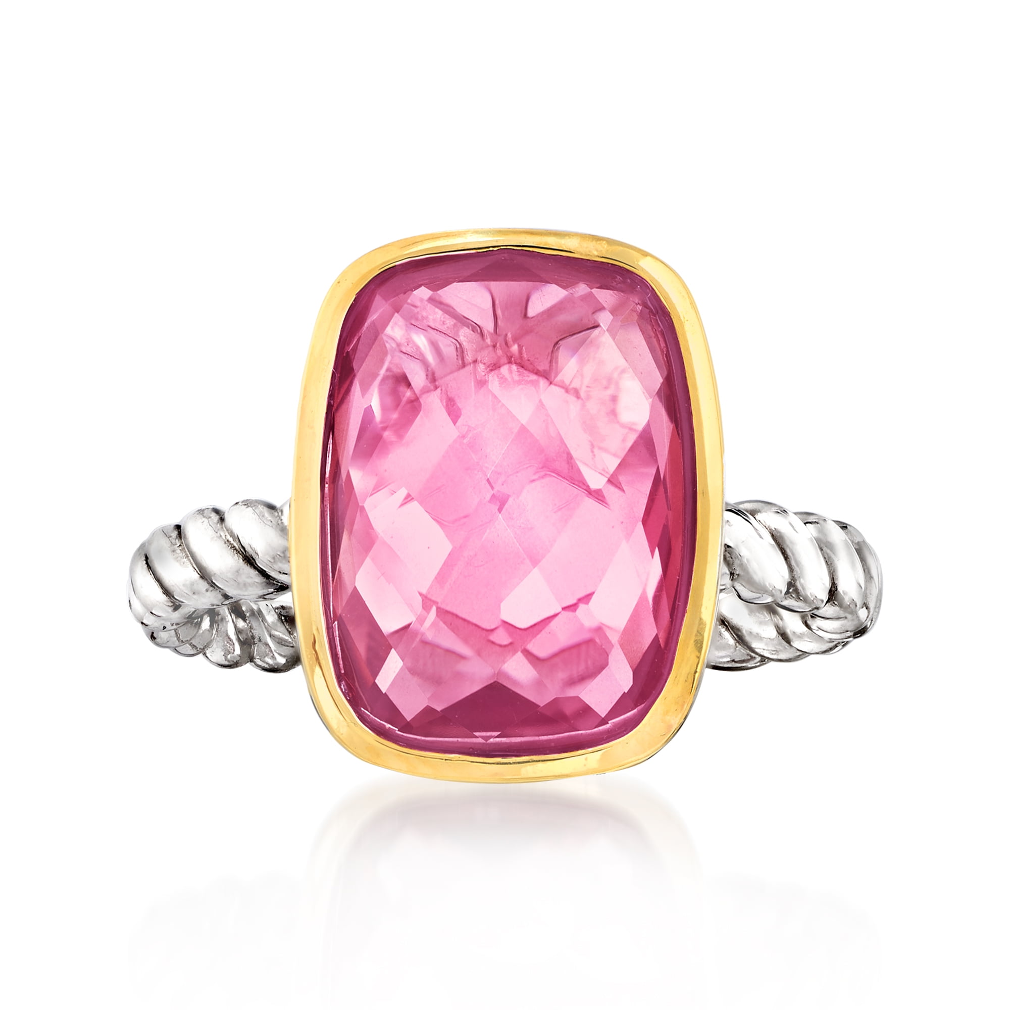 Ross-Simons Pink Quartz Ring in 14kt Yellow Gold and Sterling Silver ...