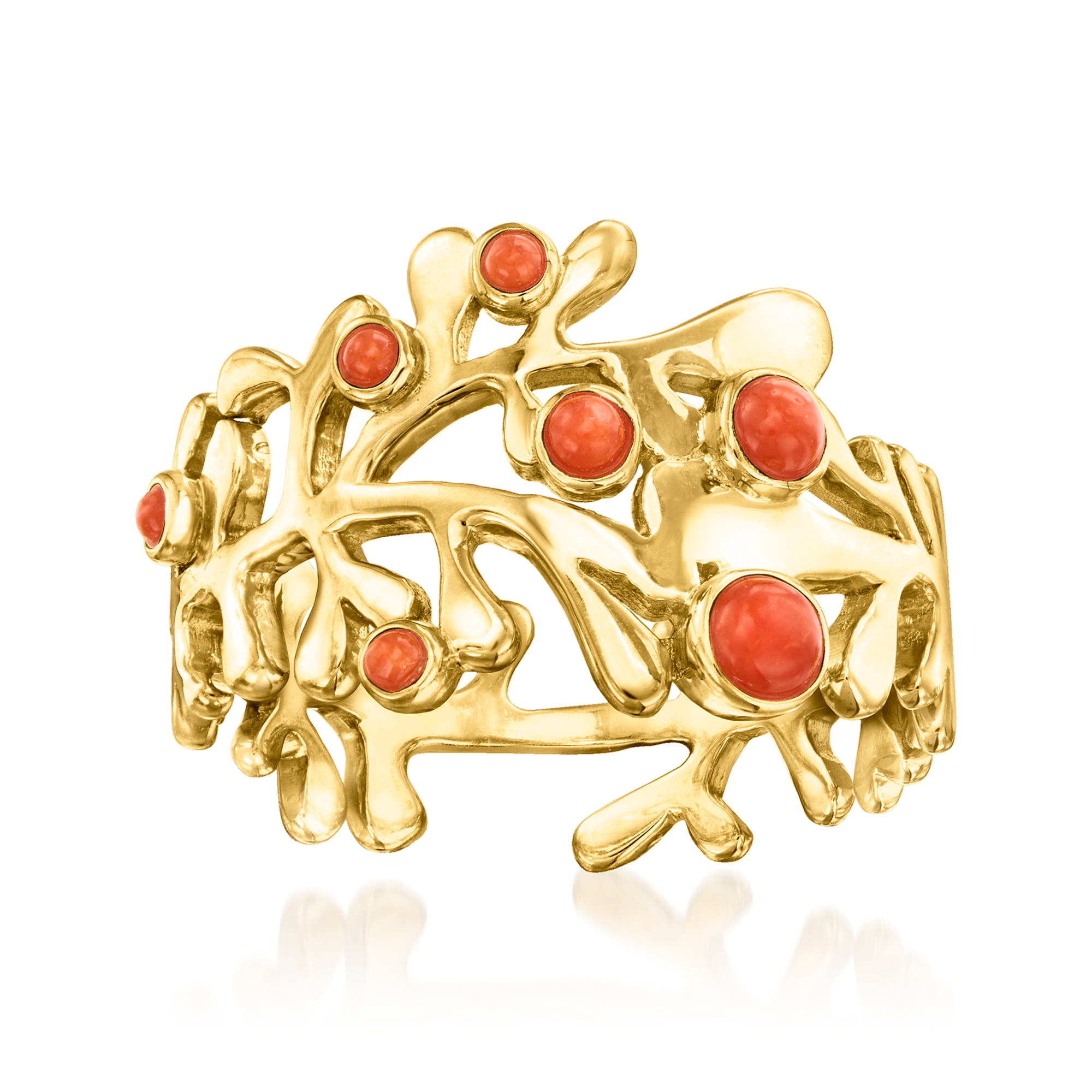 Ross-Simons Red Coral Ring in 18kt Gold Over Sterling, Women's, Adult ...