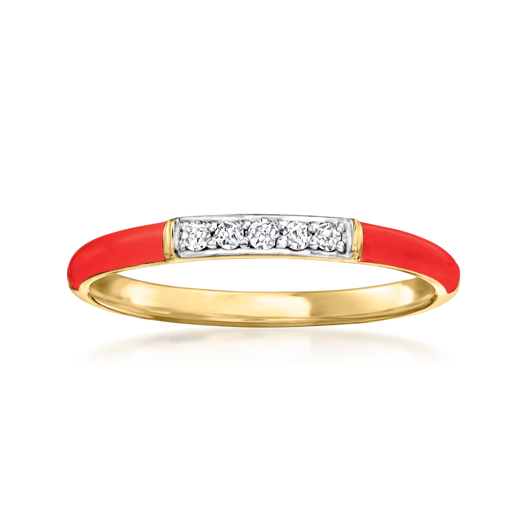 Ross-Simons Red Enamel Ring With Diamonds in 18kt Gold Over Sterling ...