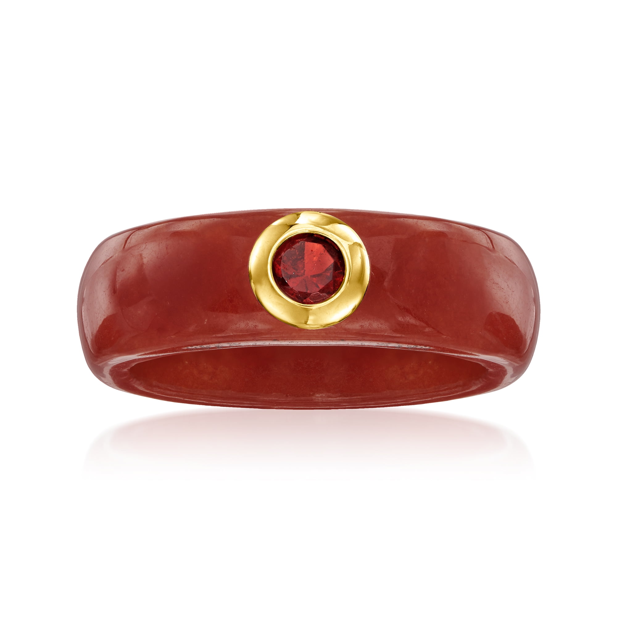 Ross-Simons Red Jade and .30 Carat Garnet Ring With 14kt Yellow Gold ...