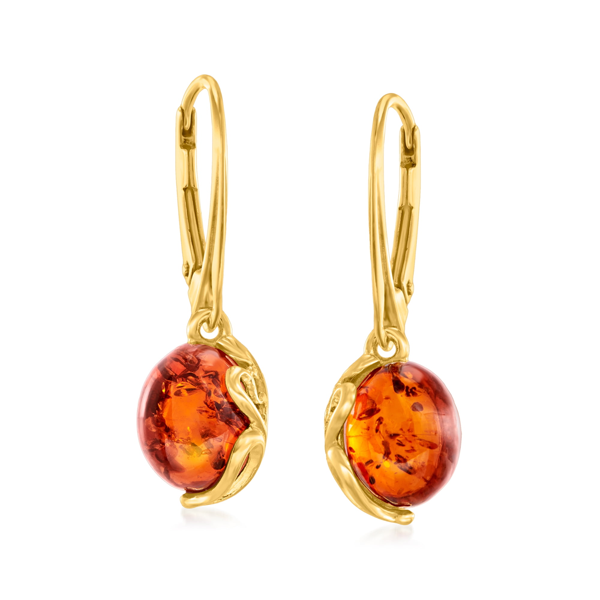 Ross-Simons Round Amber Drop Earrings in 18kt Gold Over Sterling, Women ...