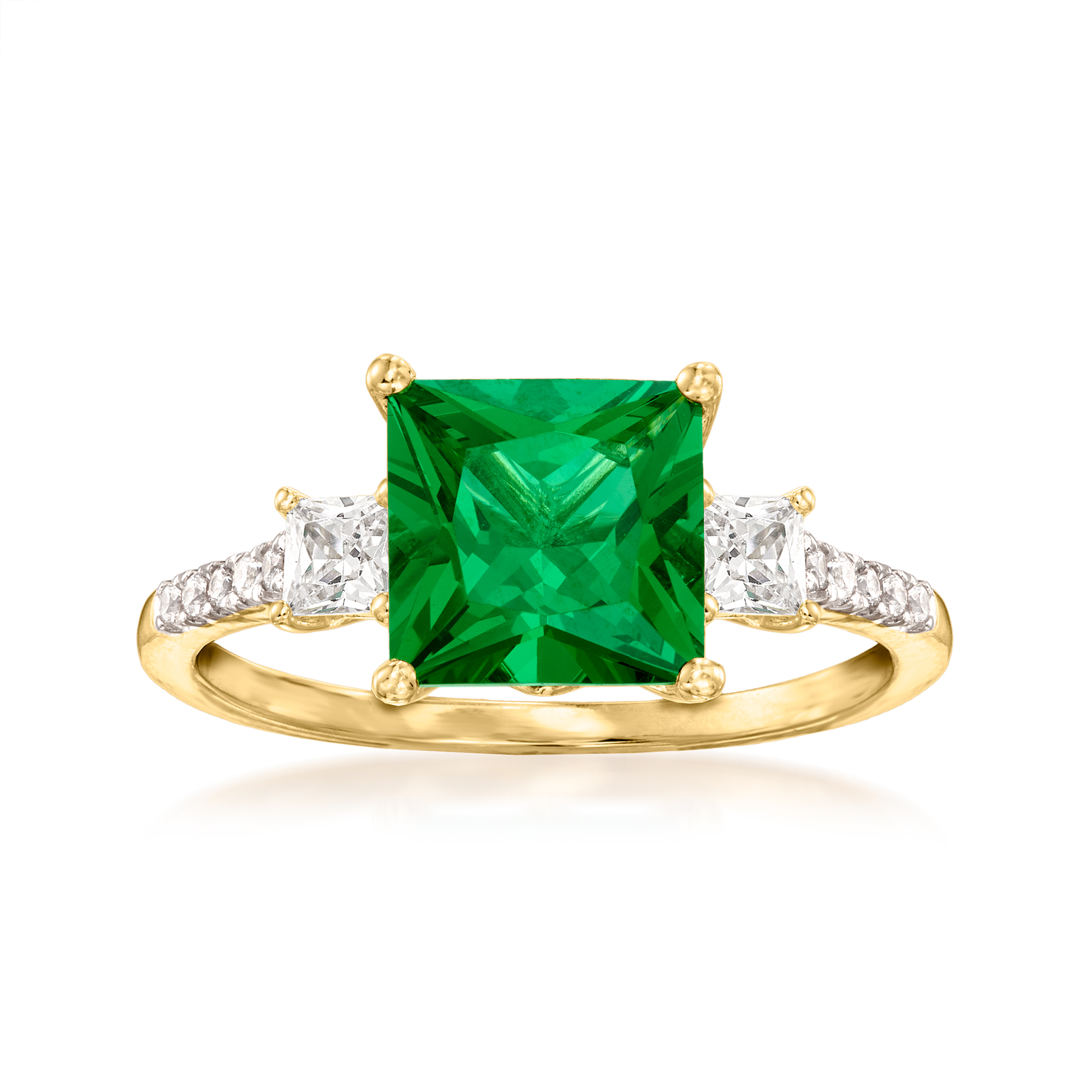 Ross-Simons Simulated Emerald and .38 ct. t.w. CZ Ring in 18kt Gold ...