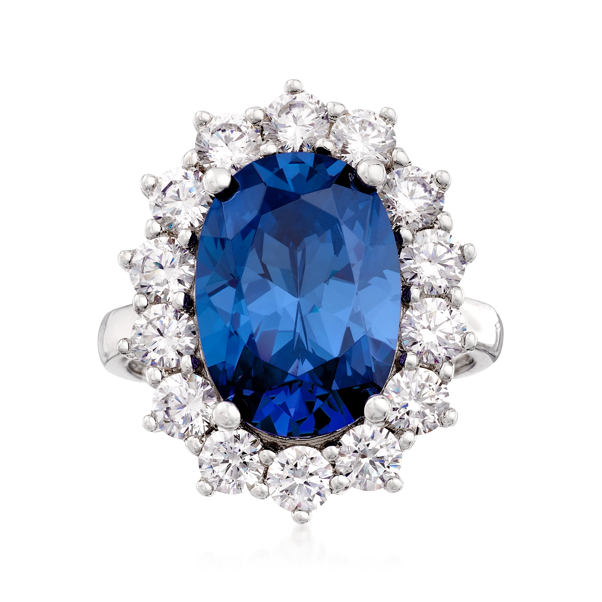 Ross-Simons Simulated Sapphire and 1.80 ct. t.w. CZ Ring in Sterling ...
