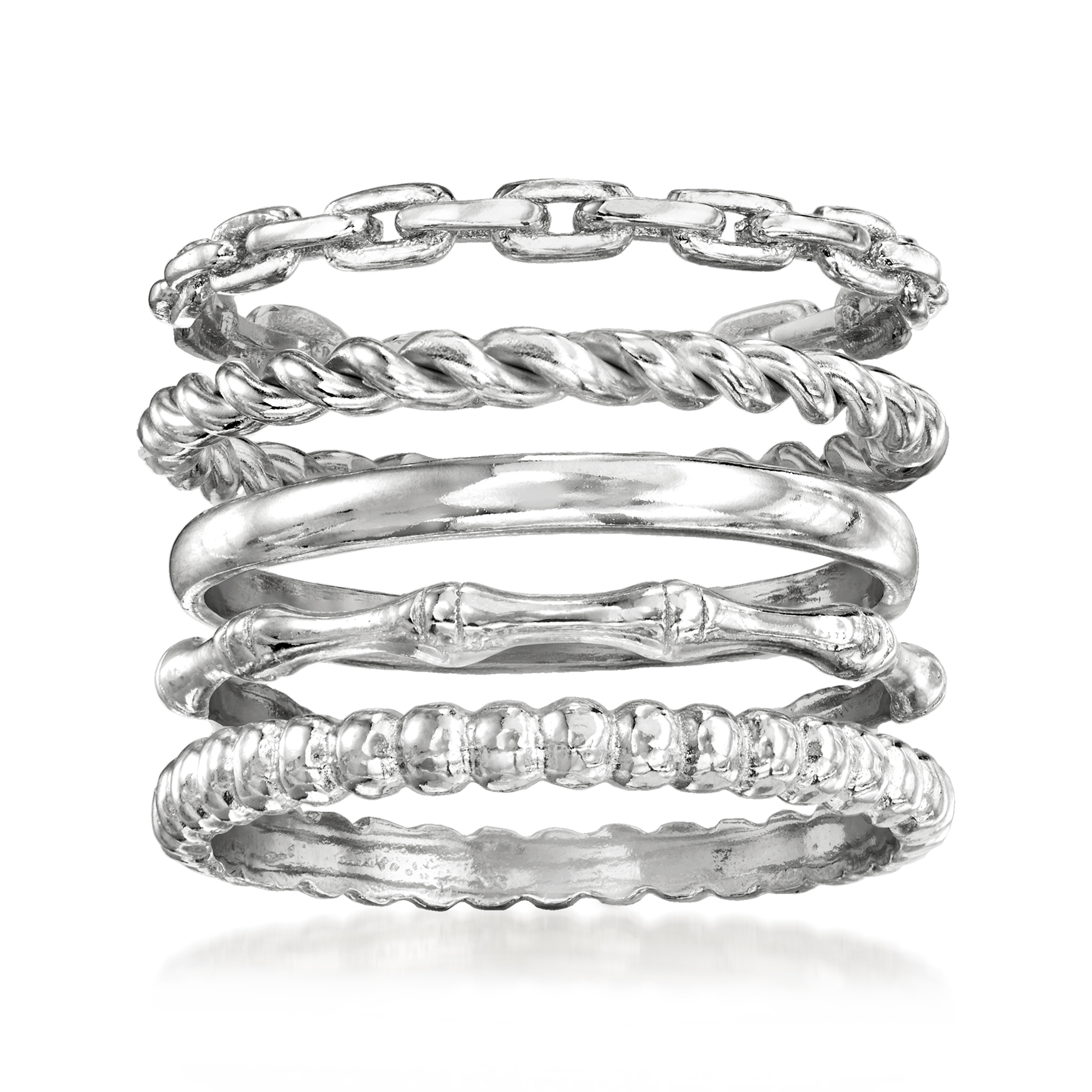 Ross-Simons Sterling Silver Jewelry Set: 5 Stackable Rings, Women's ...