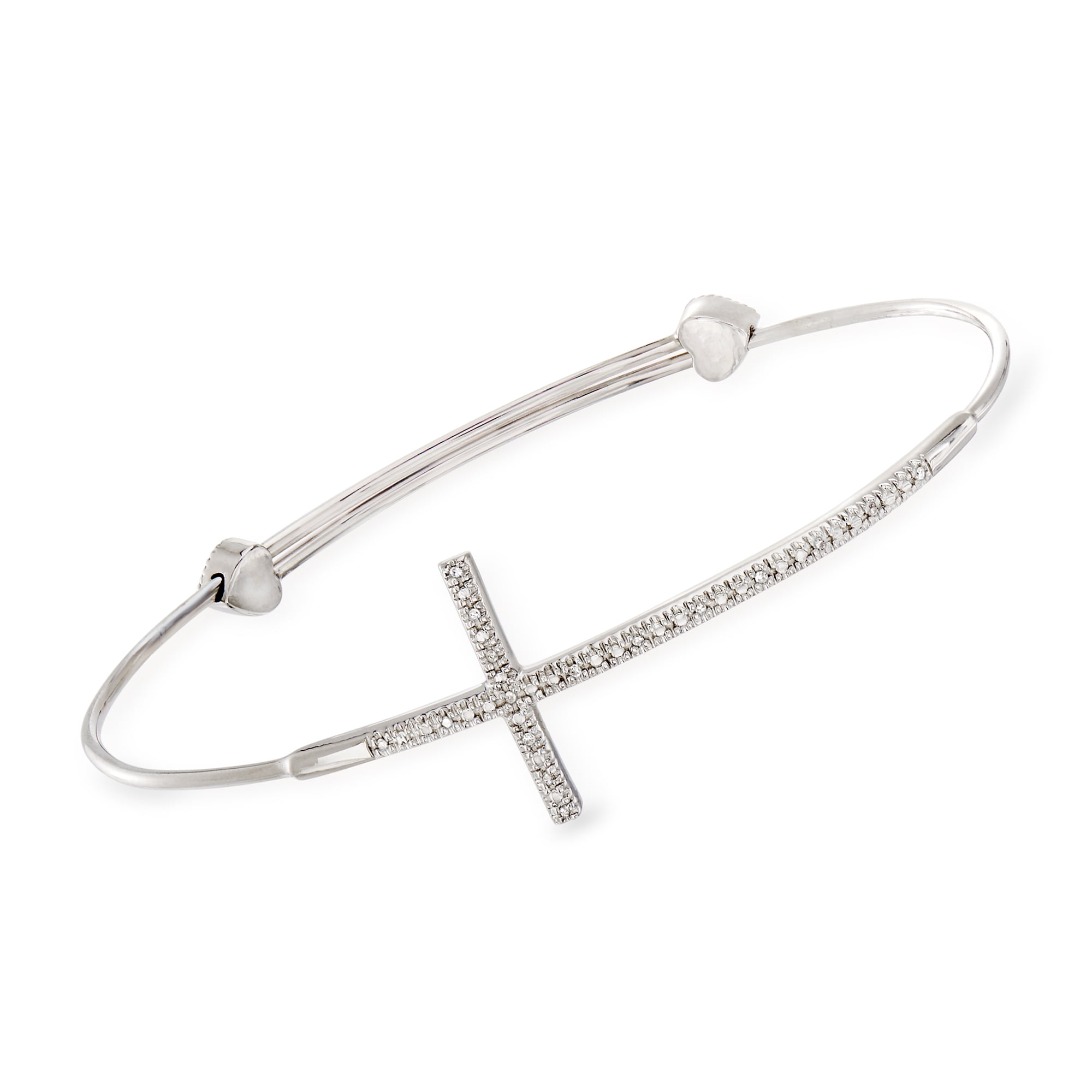 Ross-Simons Sterling Silver Sideways Cross Bangle Bracelet With Diamond ...