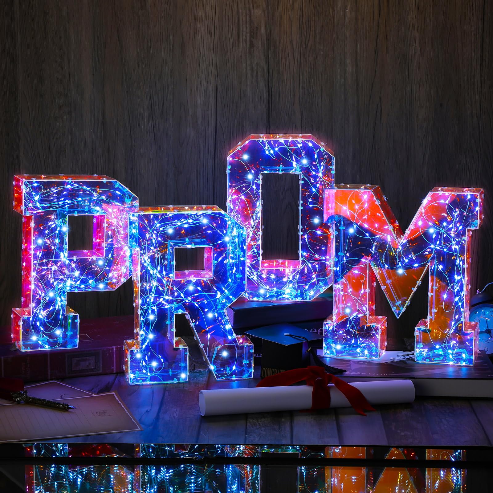 Rossesay 4 Pcs Iridescent Decorations Prom FST1 Letter Lights 3D Large ...