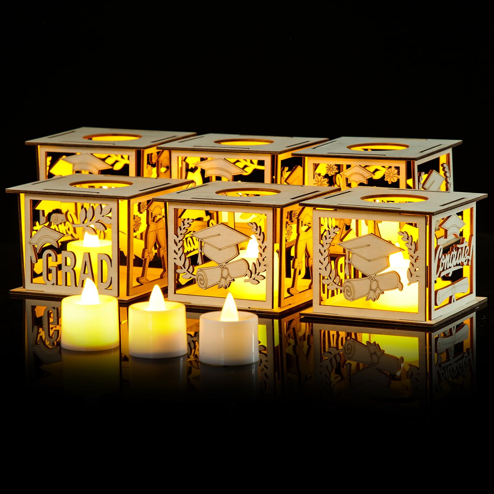Rossesay 6 Pcs Table Centerpieces Boxes Wooden Table Lanterns with LED ...