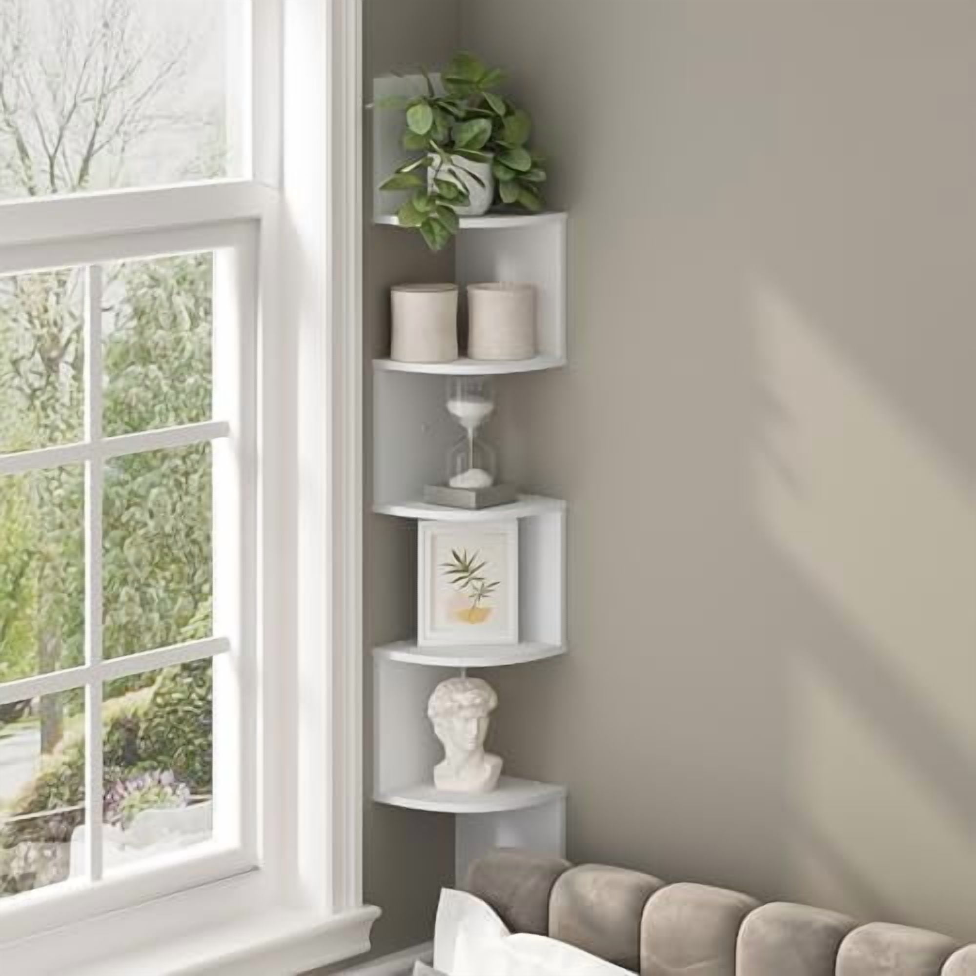 Rossi 5-Tier Floating Corner Shelf for Wall, Corner Zigzag Shelf Wall ...