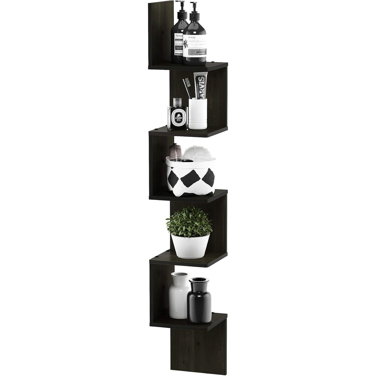 Rossi Wall Mount Floating Corner Shelf, 5-Tier Square , Espresso ...