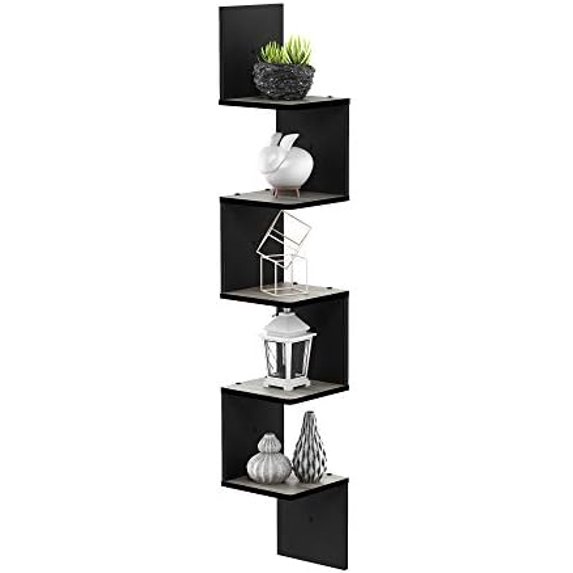 Rossi Wall Mount Floating Corner Shelf, 5-Tier Square, French Oak Grey ...
