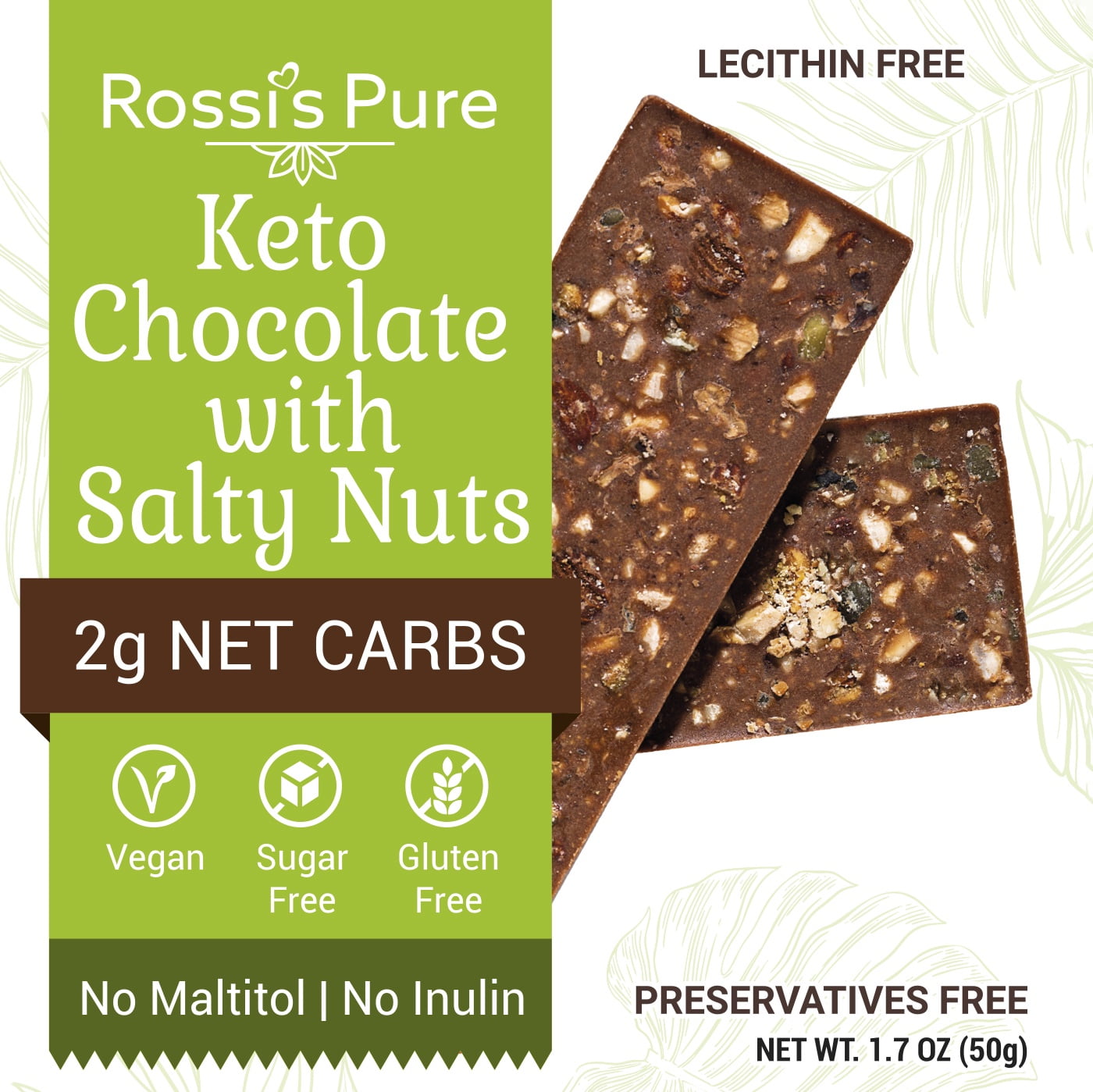 Rossi's Pure Keto Chocolate with Salty Nuts 50g (1.7 oz) - Walmart.com