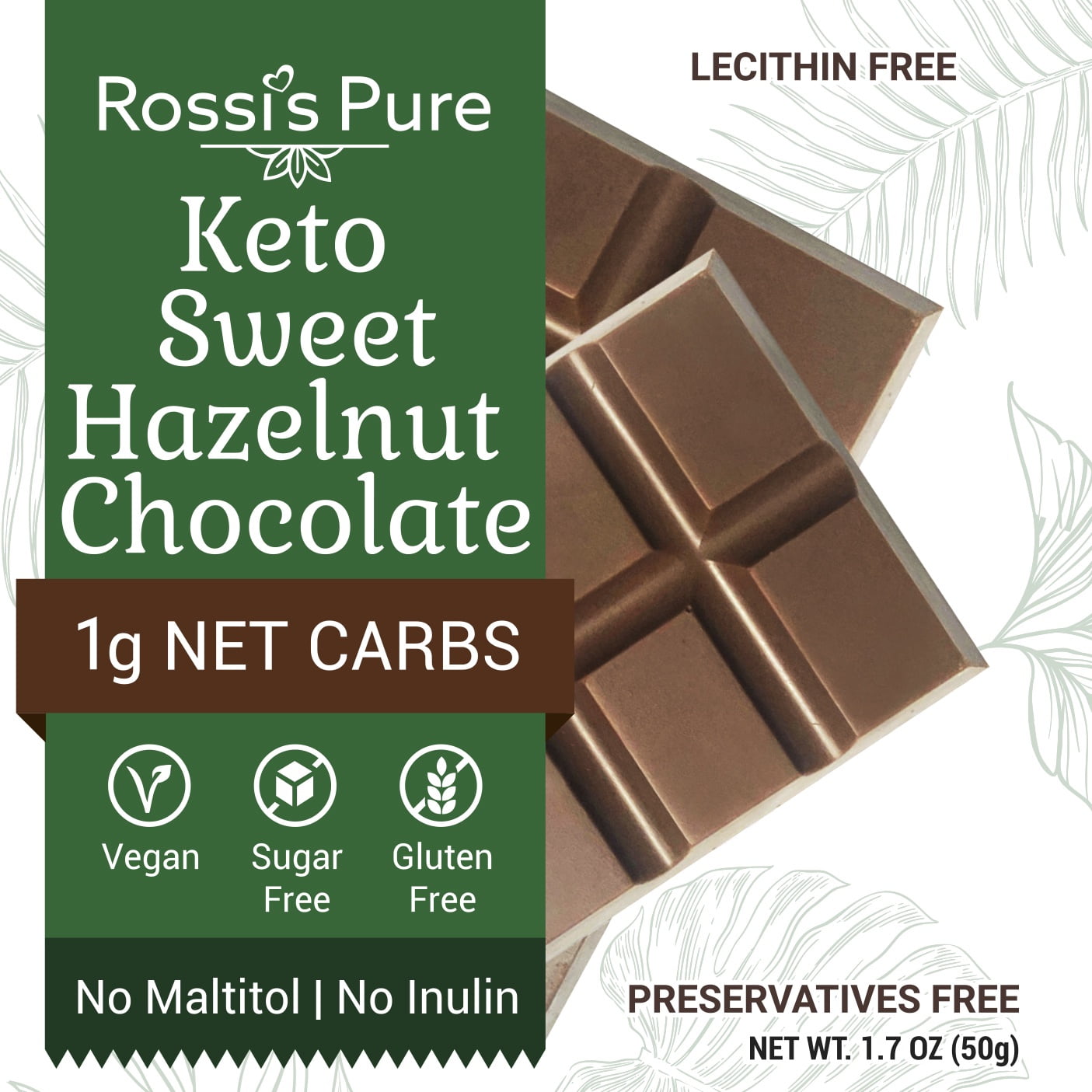 Rossi's Pure Keto Sweet Hazelnut Chocolate 50g (1.7 oz) - Walmart.com