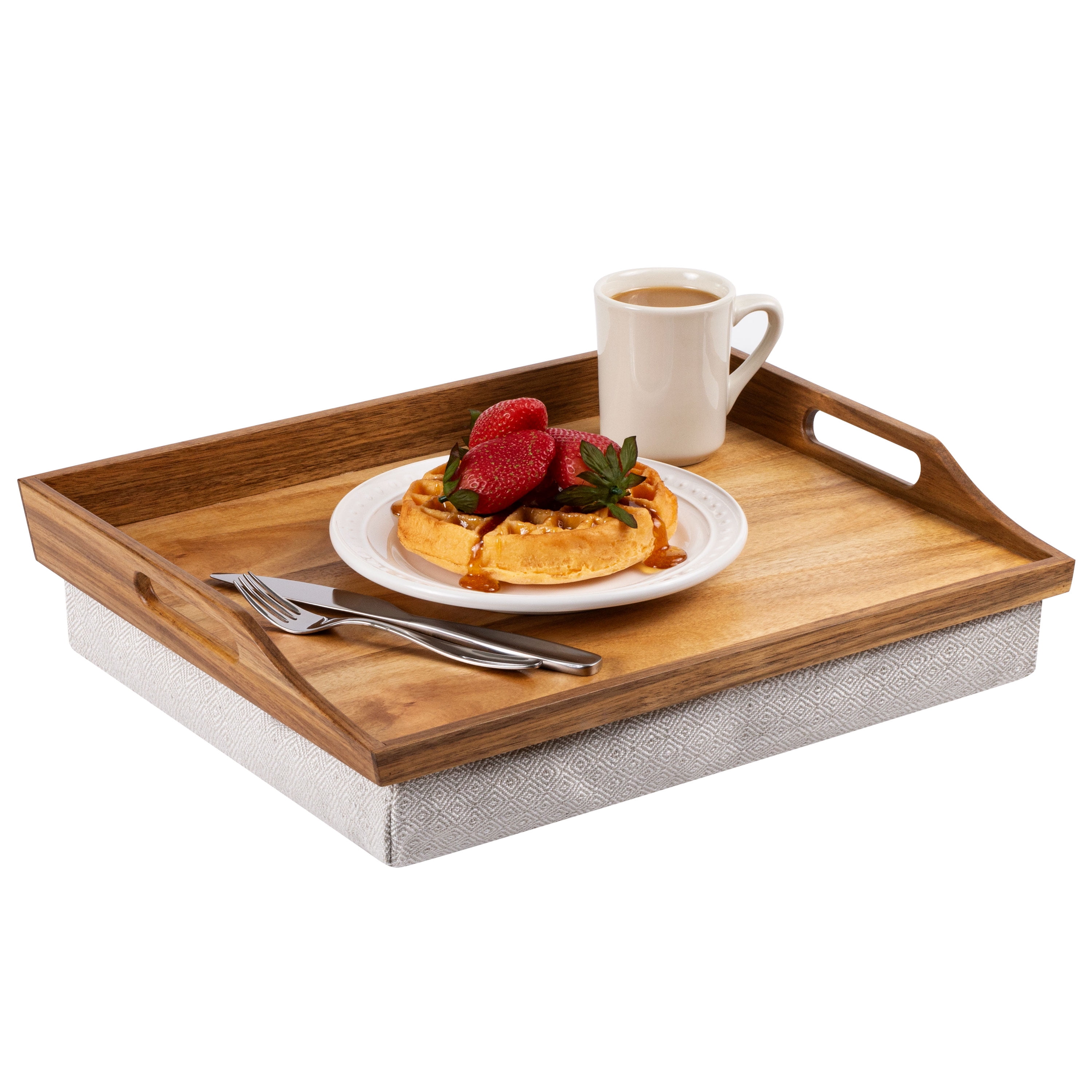 Rossie Home Acacia Wooden Lap Tray with Detachable Pillow for Eating ...