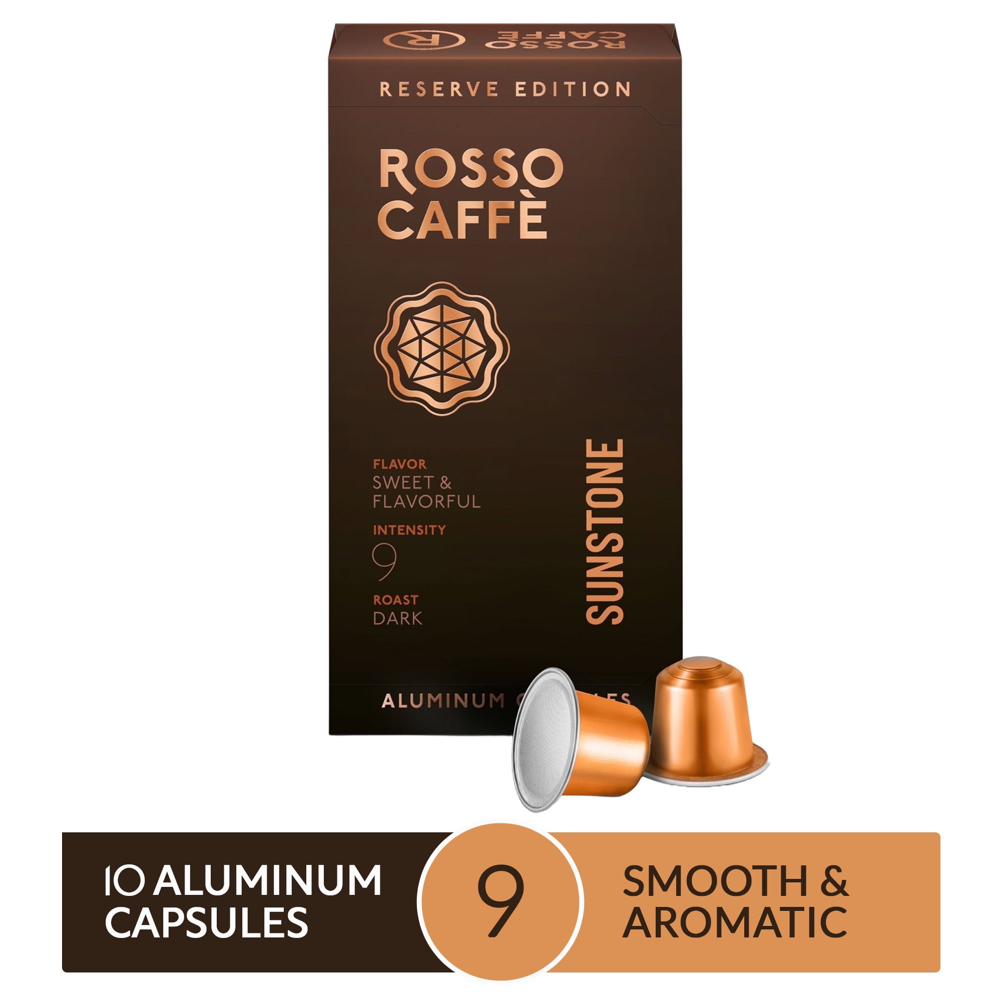 Rosso Caffe Sunstone Espresso, Dark Roast, Coffee Pods, Aluminum, 10 Ct ...