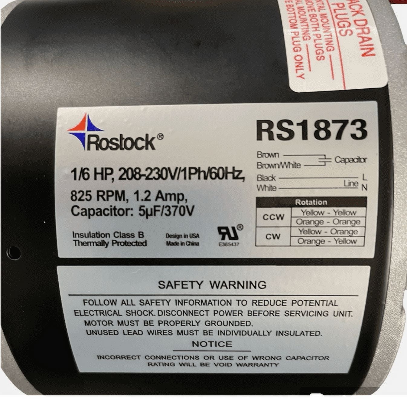 Rostock - Single Shaft A/C Condenser Fan Motor 1/2 HP 208-230V 1075RPM ...