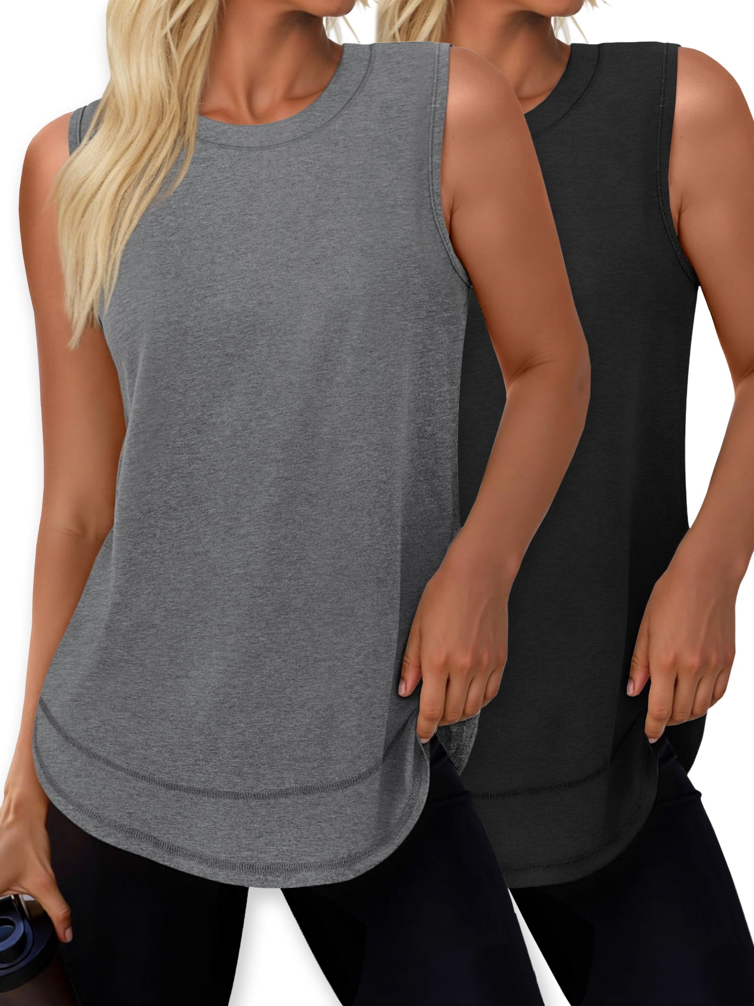 Rosvigor 2 Pack Womens Workout Tank Tops Lightweight Sleeveless Shirts ...
