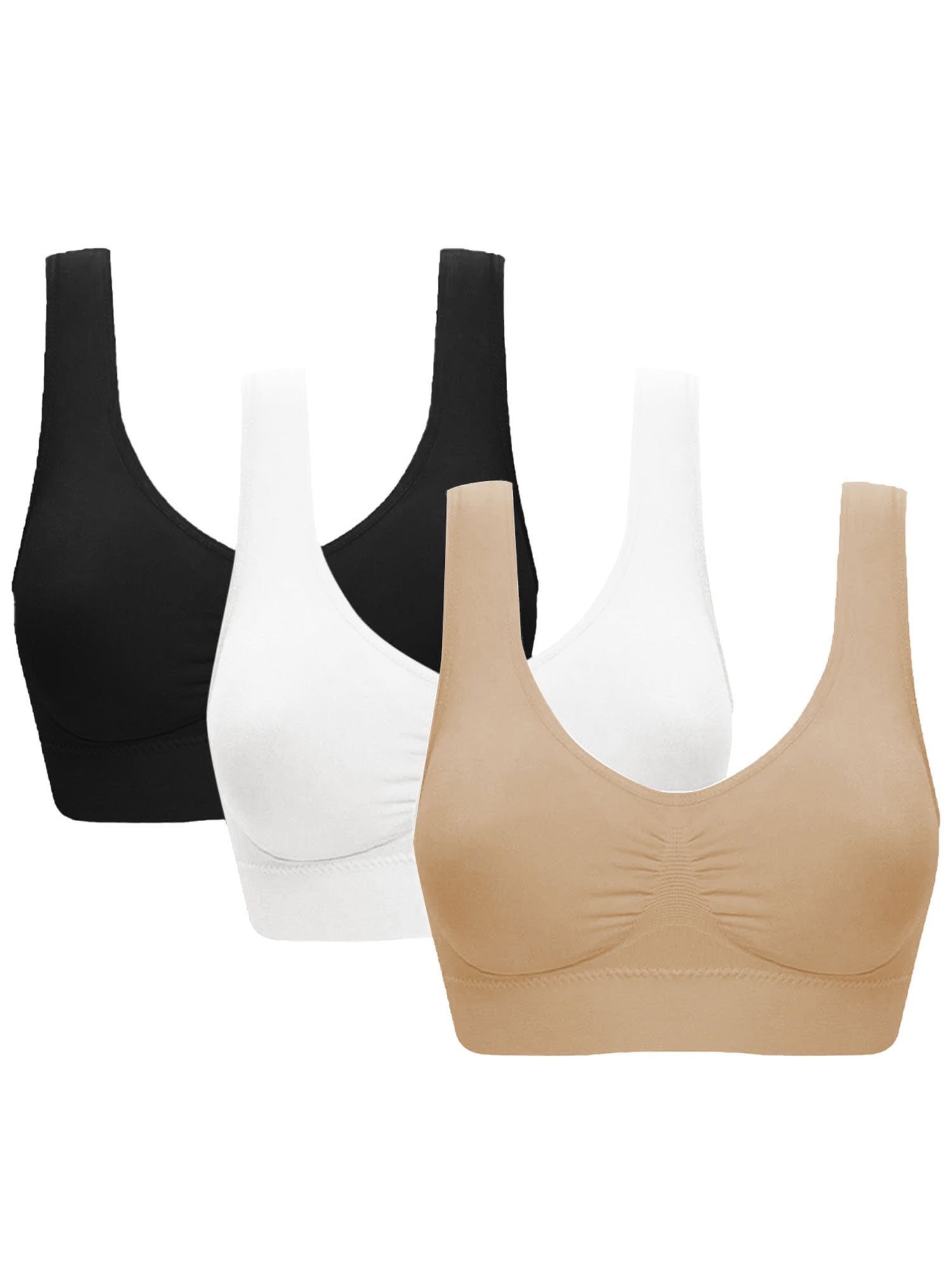 Rosvigor 3 Pack Sports Bra for Women Seamless Wirefree Bras Women Comfort Bra with Removable ...