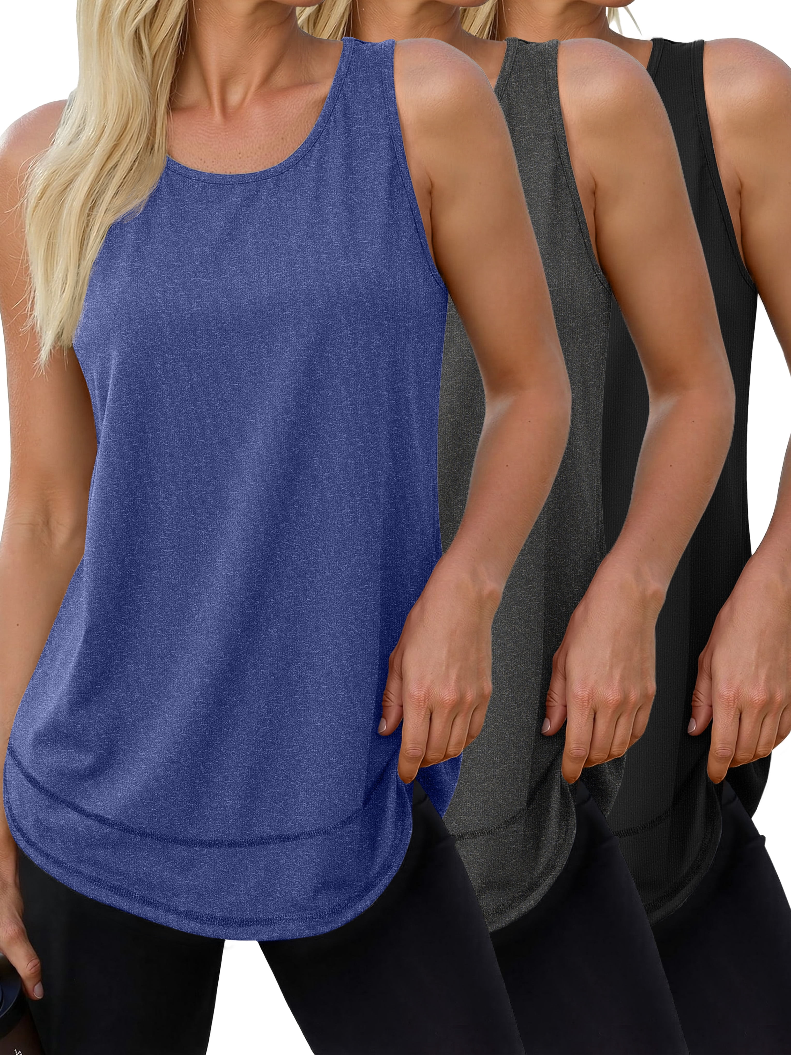 Rosvigor 3 Pack Womens Workout Tank Tops Quick Dry Sleeveless Shirts ...