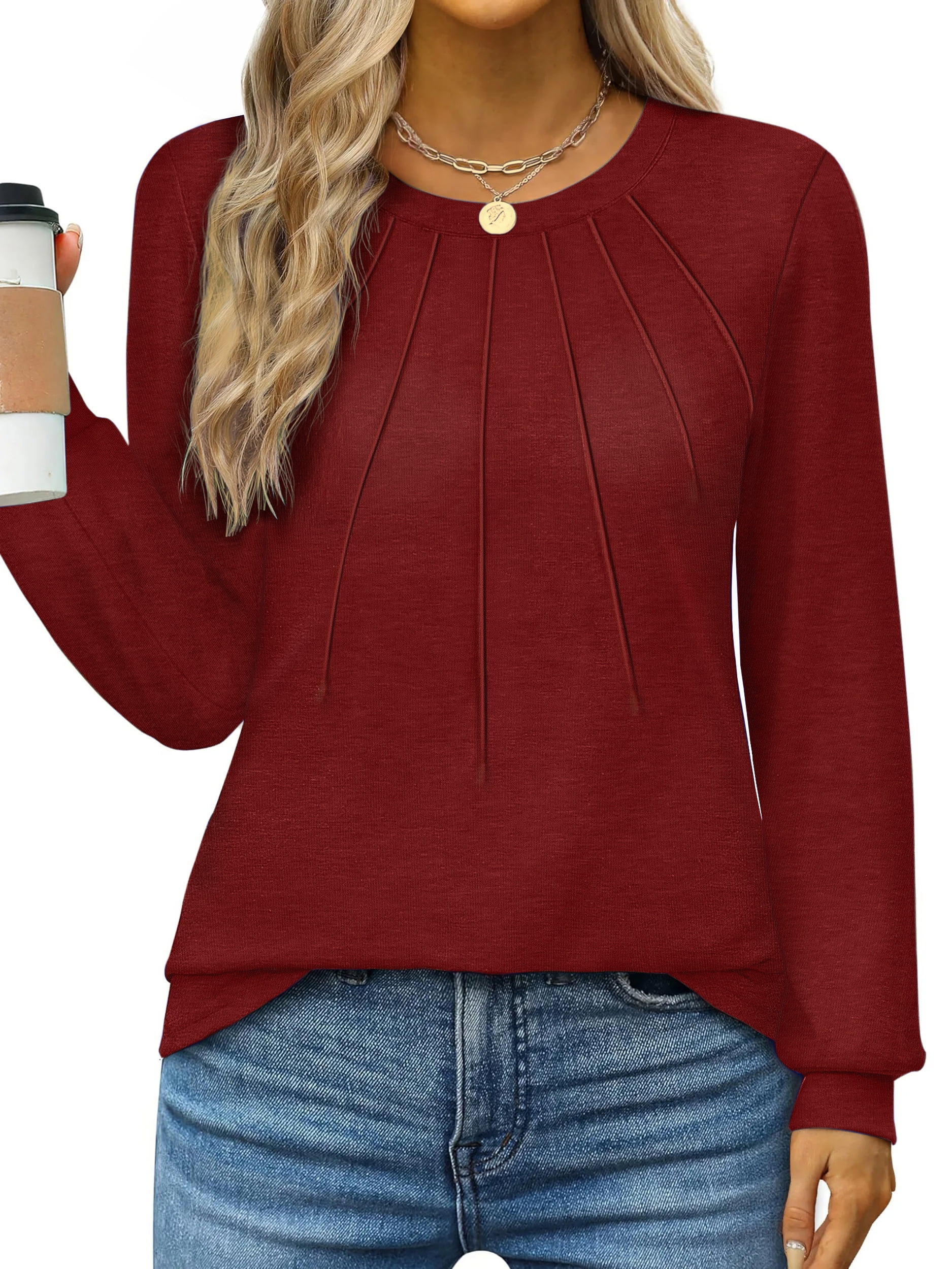 Rosvigor Blouses for Women Dressy Long Sleeve Shirts Casual Fall Tops ...